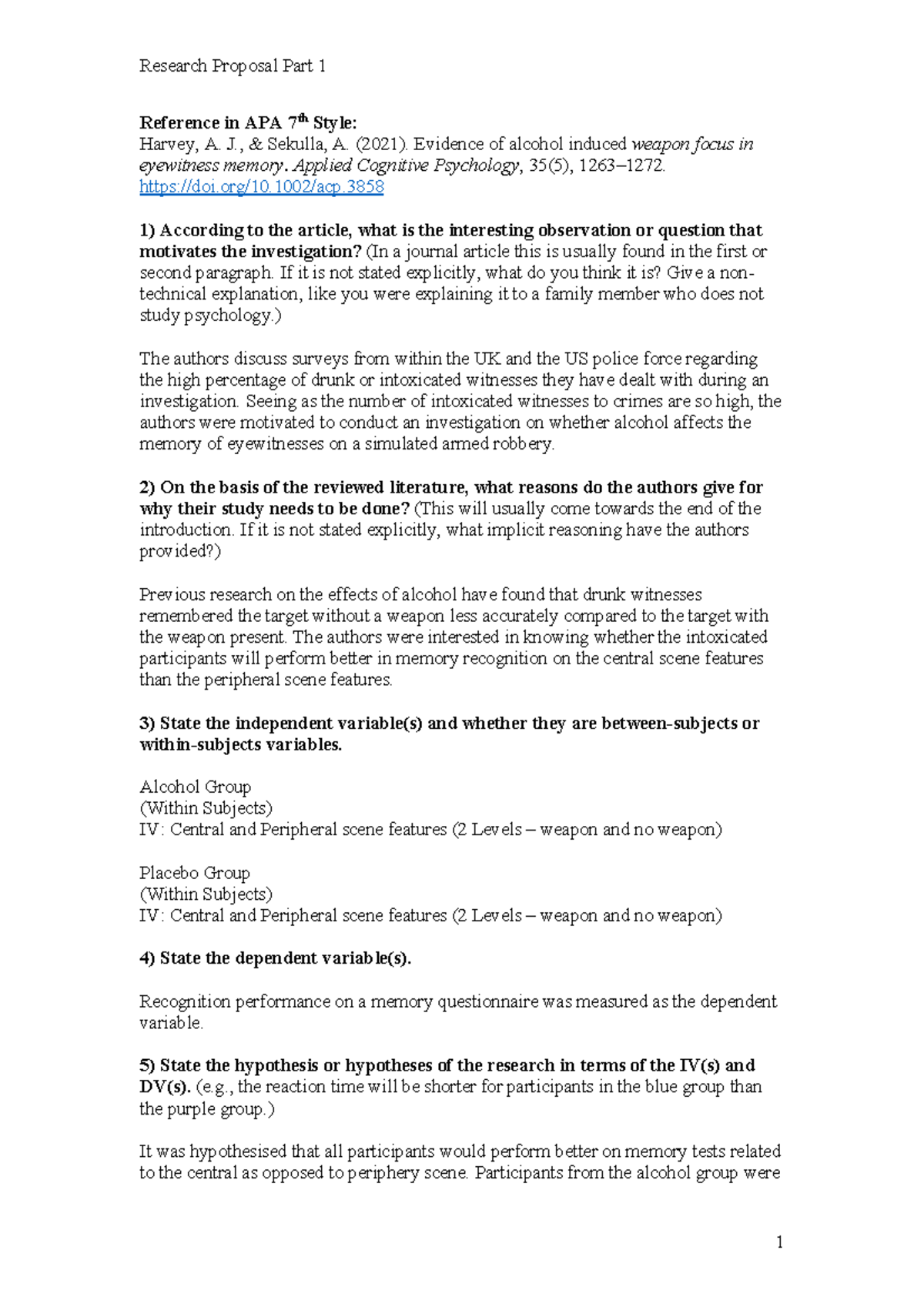 BEHV3007 Research Proposal Part 1: Alcohol's Impact on Eyewitness ...