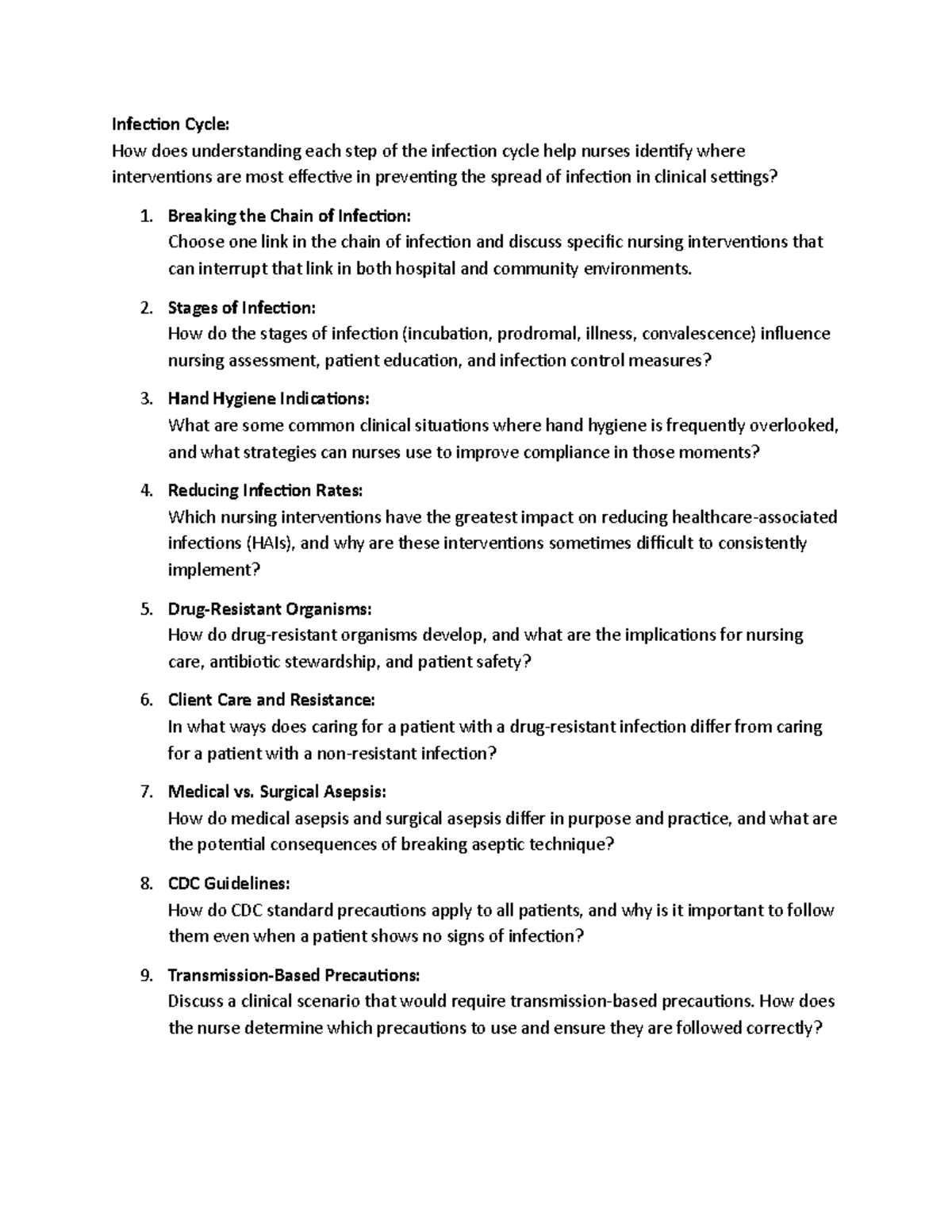 Asepsis Discussion Questions: Nursing Interventions & Infection Control ...