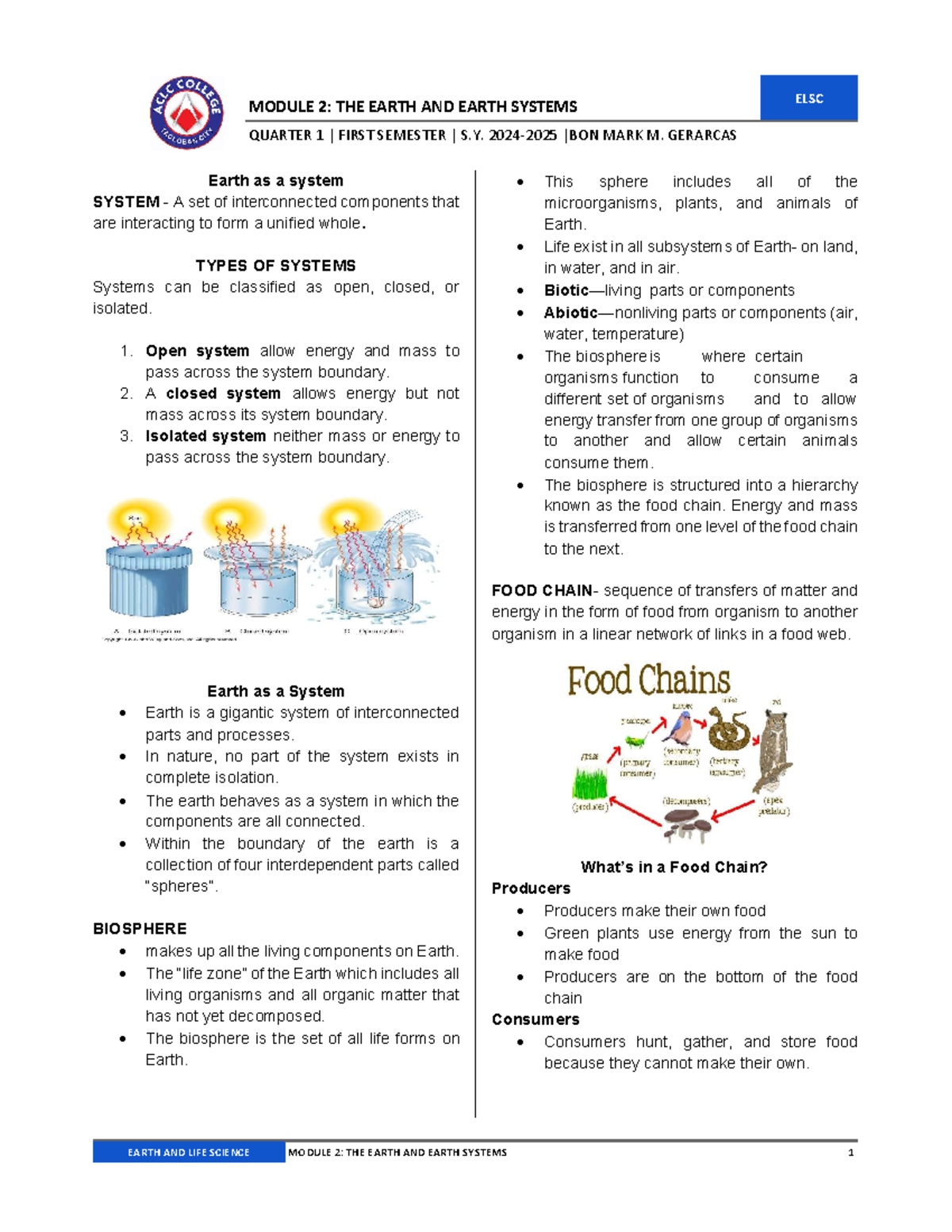 Module 2 Notes - Understanding Earth's Systems and Interactions - Studocu