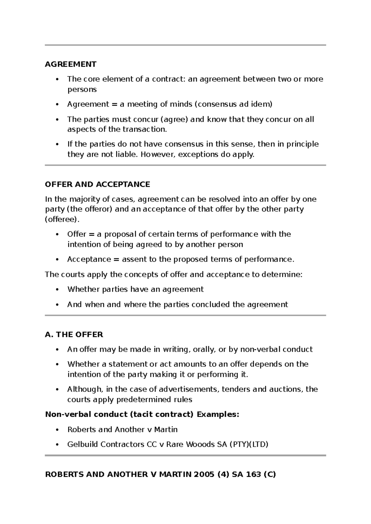 AGREEMENT: Understanding Offer and Acceptance in Contracts - Studocu