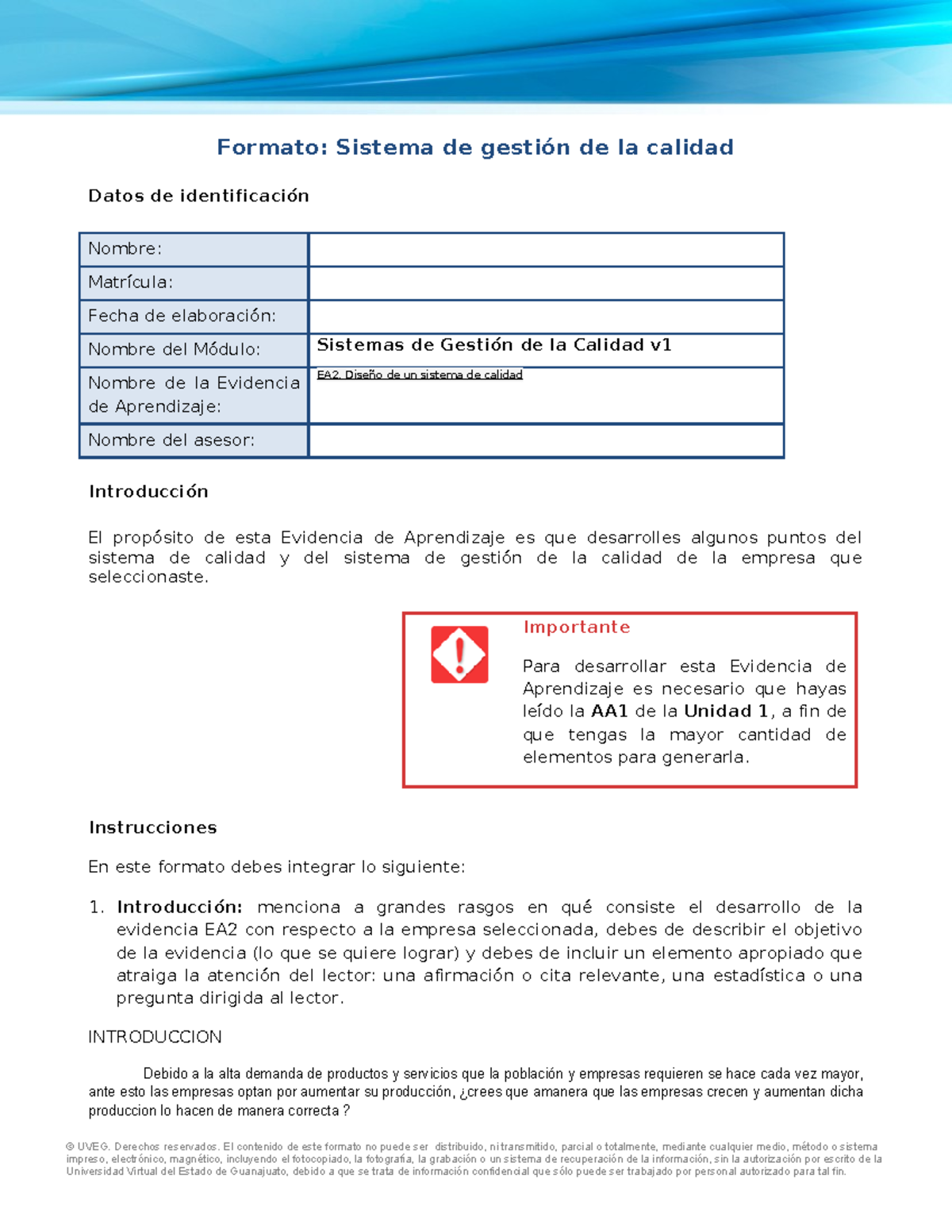 SGC EA2: Diseño de un Sistema de Gestión de Calidad en Productos de Calidad del - Studocu