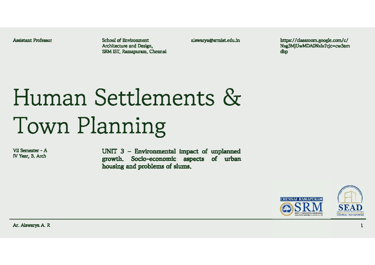 Environmental Impact of Unplanned Growth: Urban Housing Issues - B.Arch ...