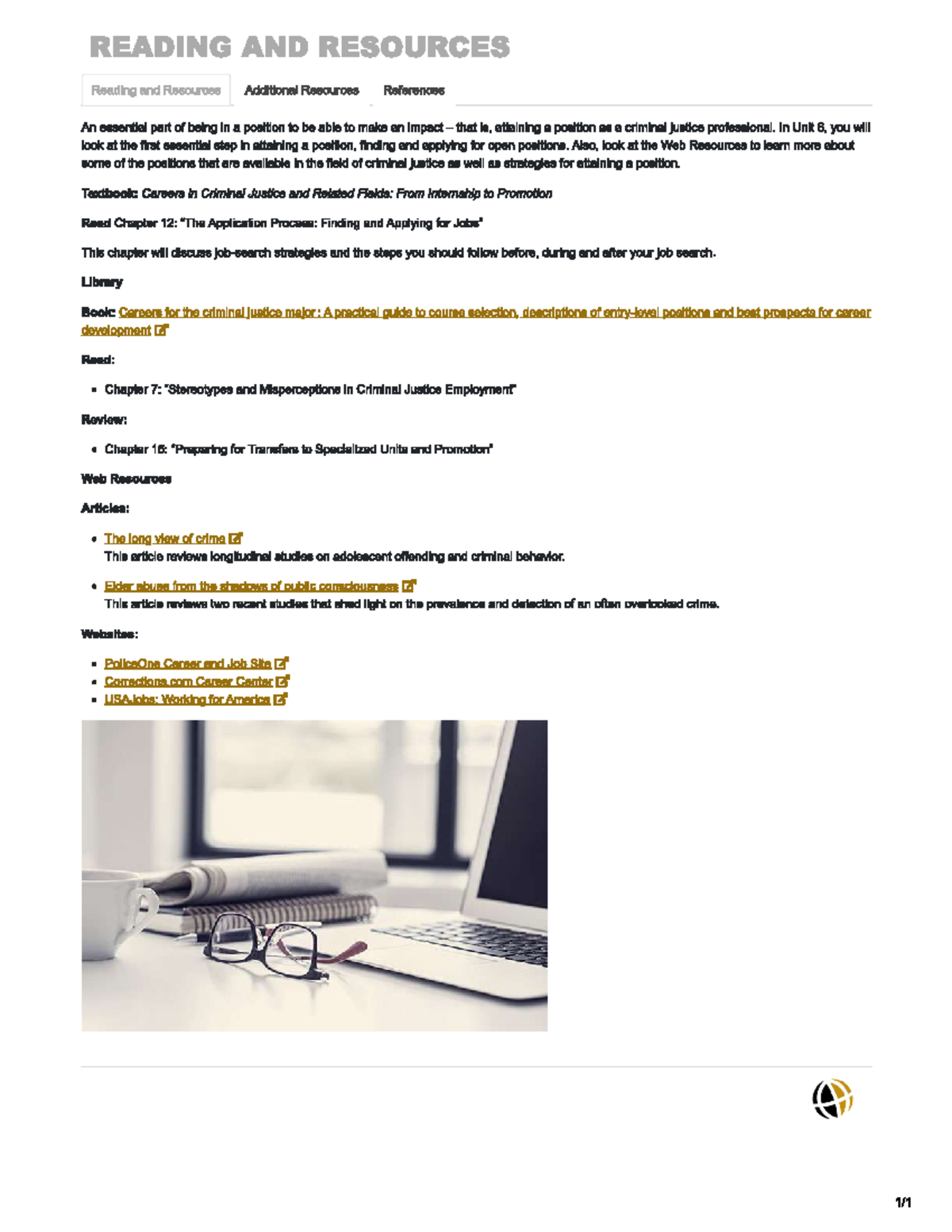 Unit 6 reading - Additional Resources References An essential part of ...