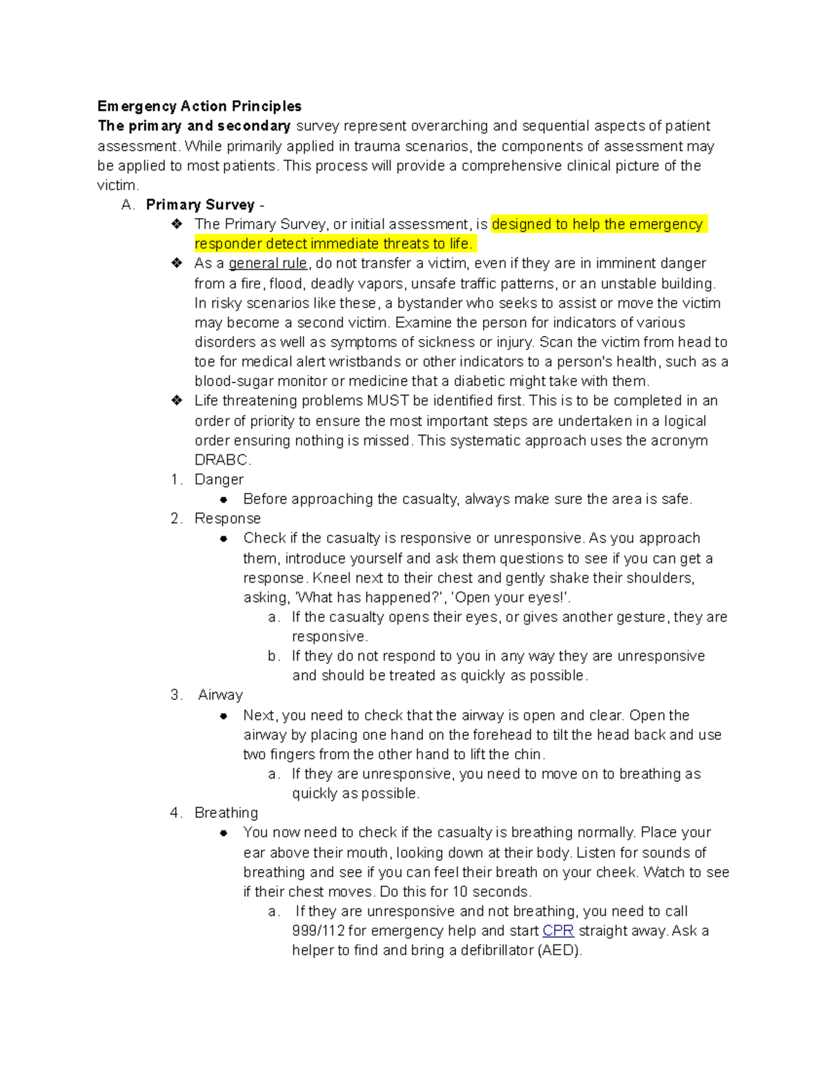 Emergency Action Principles - While primarily applied in trauma ...