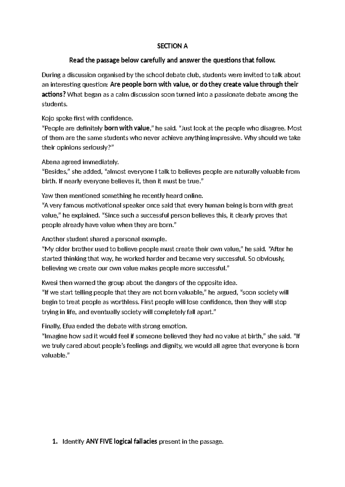 YEAR 12 Thinking Skills: Logical Fallacies in Debate Analysis - Studocu
