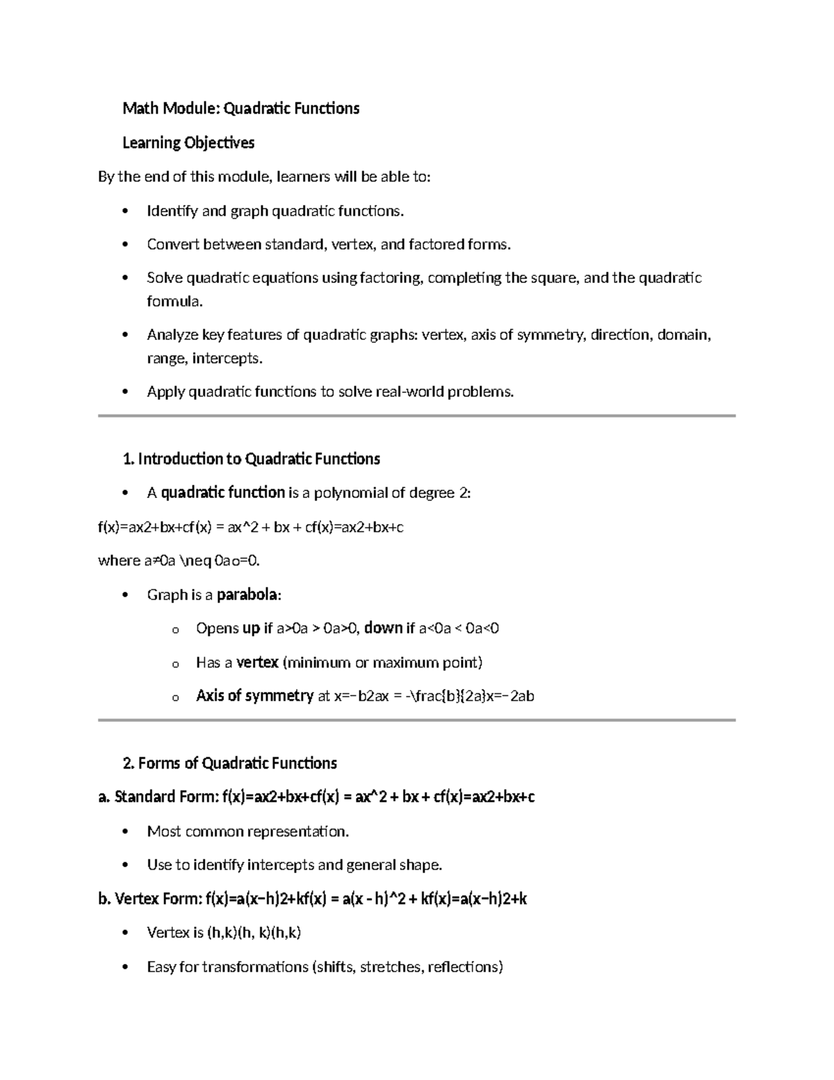📘 Math Module Knowledge About Basic Calculations Of Math 📘 Math Module Quadratic Functions
