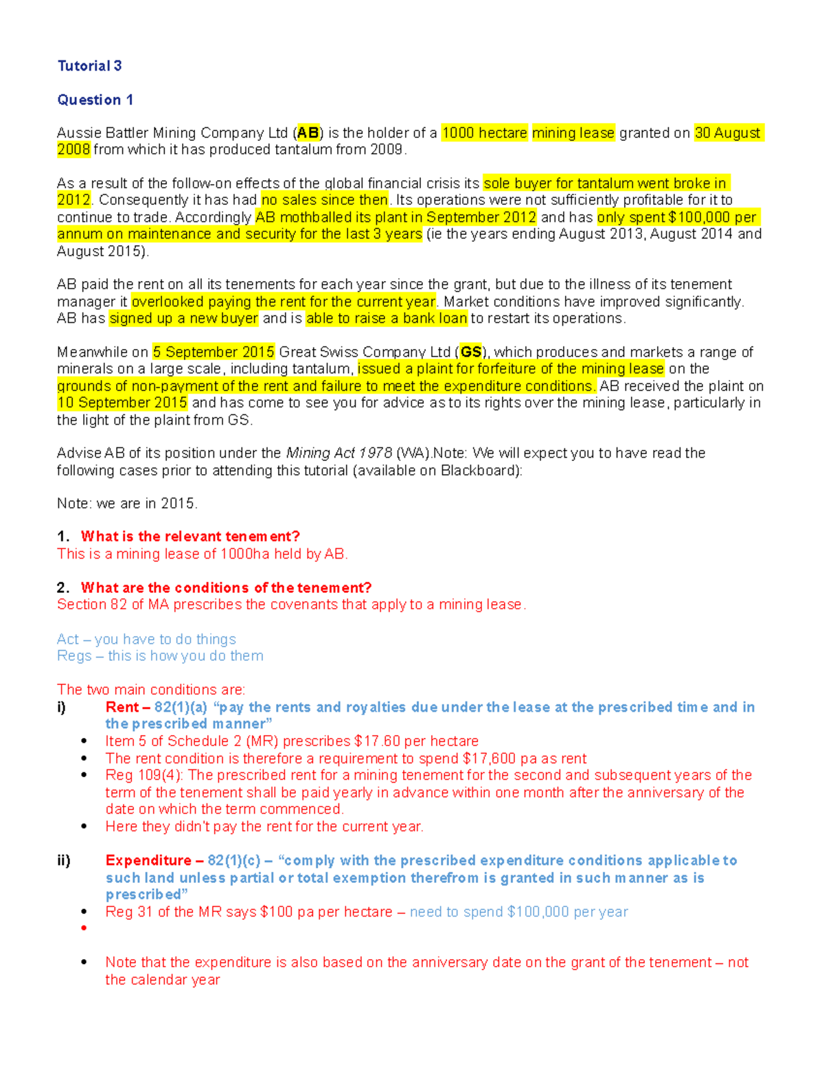 Mining and Energy Law - T3 - Breach of Conditions Analysis - Studocu