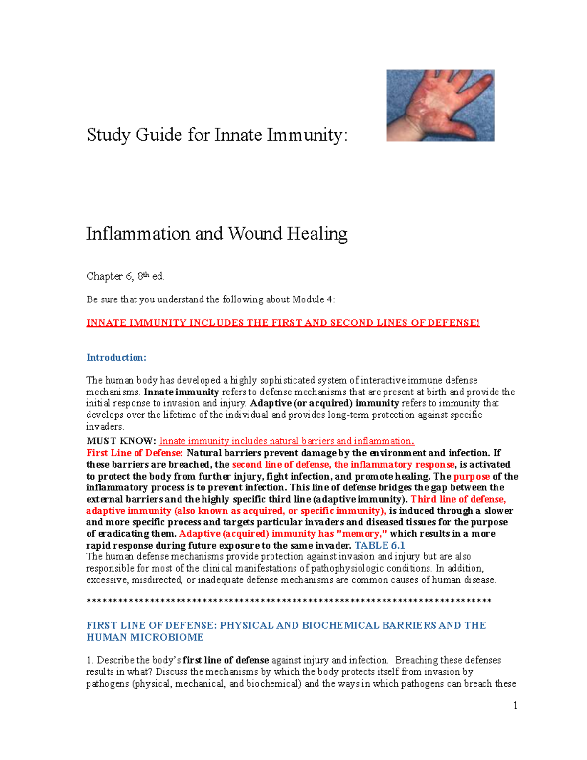 Study Guide for Innate Immunity: Inflammation & Wound Healing (Module 4 ...