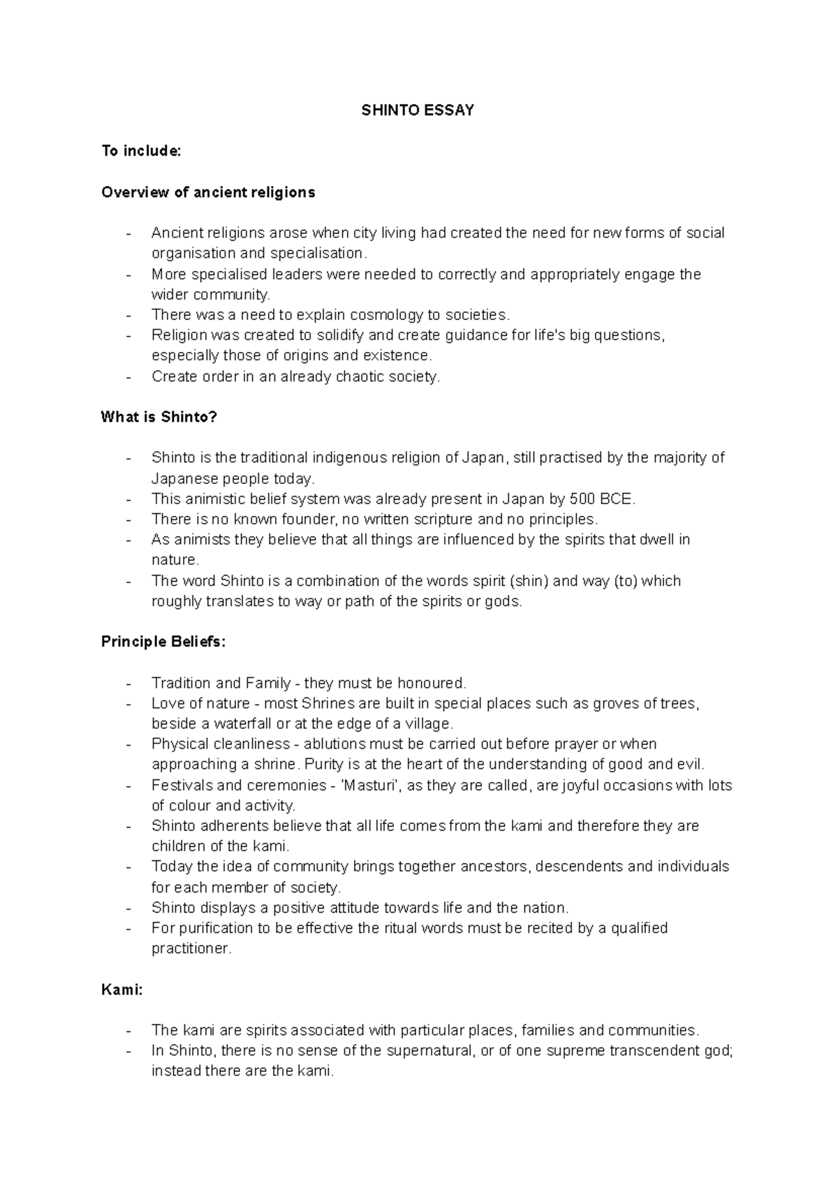 SHINTO ESSAY: Overview of Ancient Religions and Beliefs - Studocu