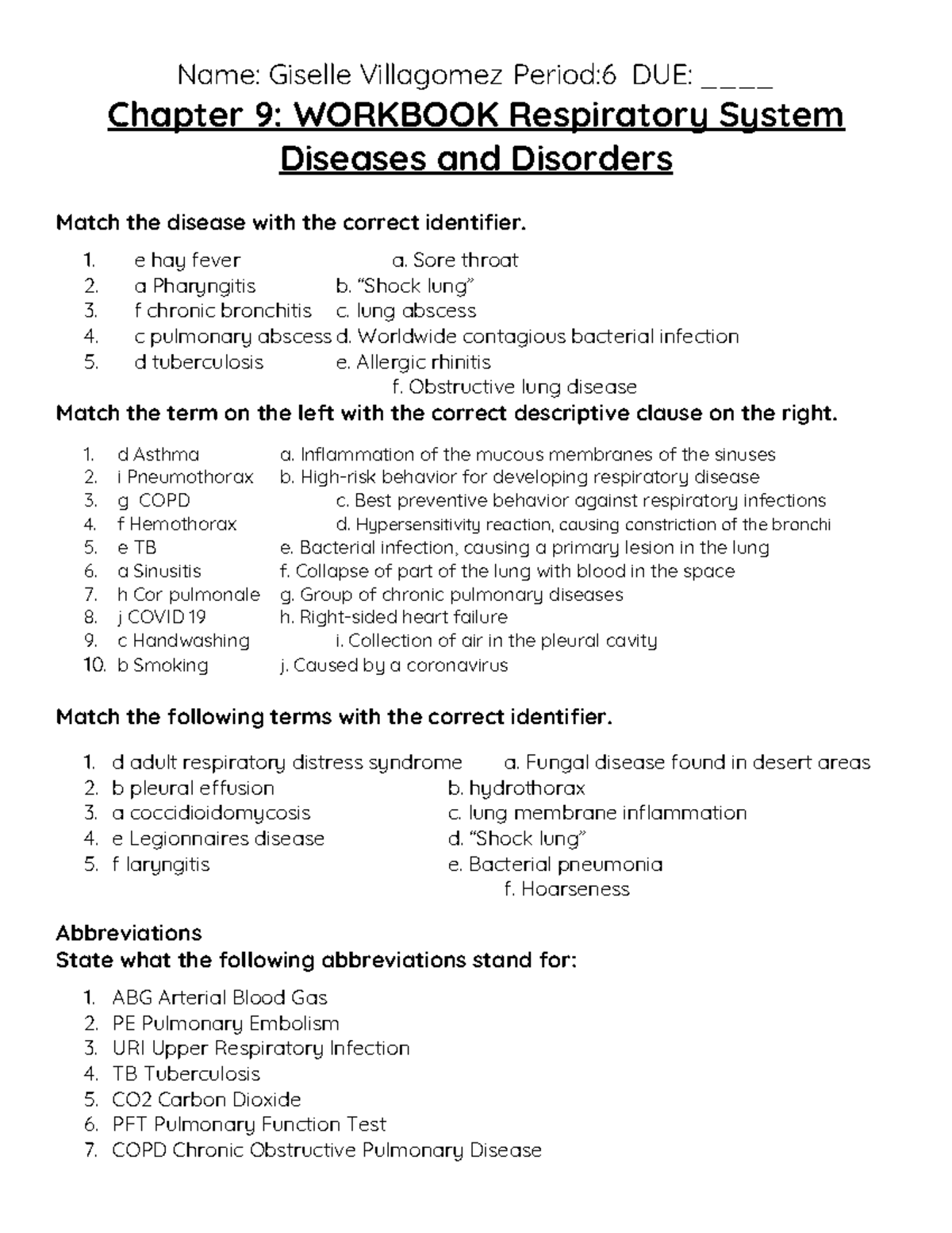 Chapter 9: Workbook on Respiratory System Diseases & Disorders - Studocu