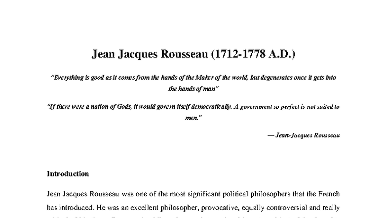 Jean Jacques Rousseau - Detailed Notes on His Philosophy and Works ...
