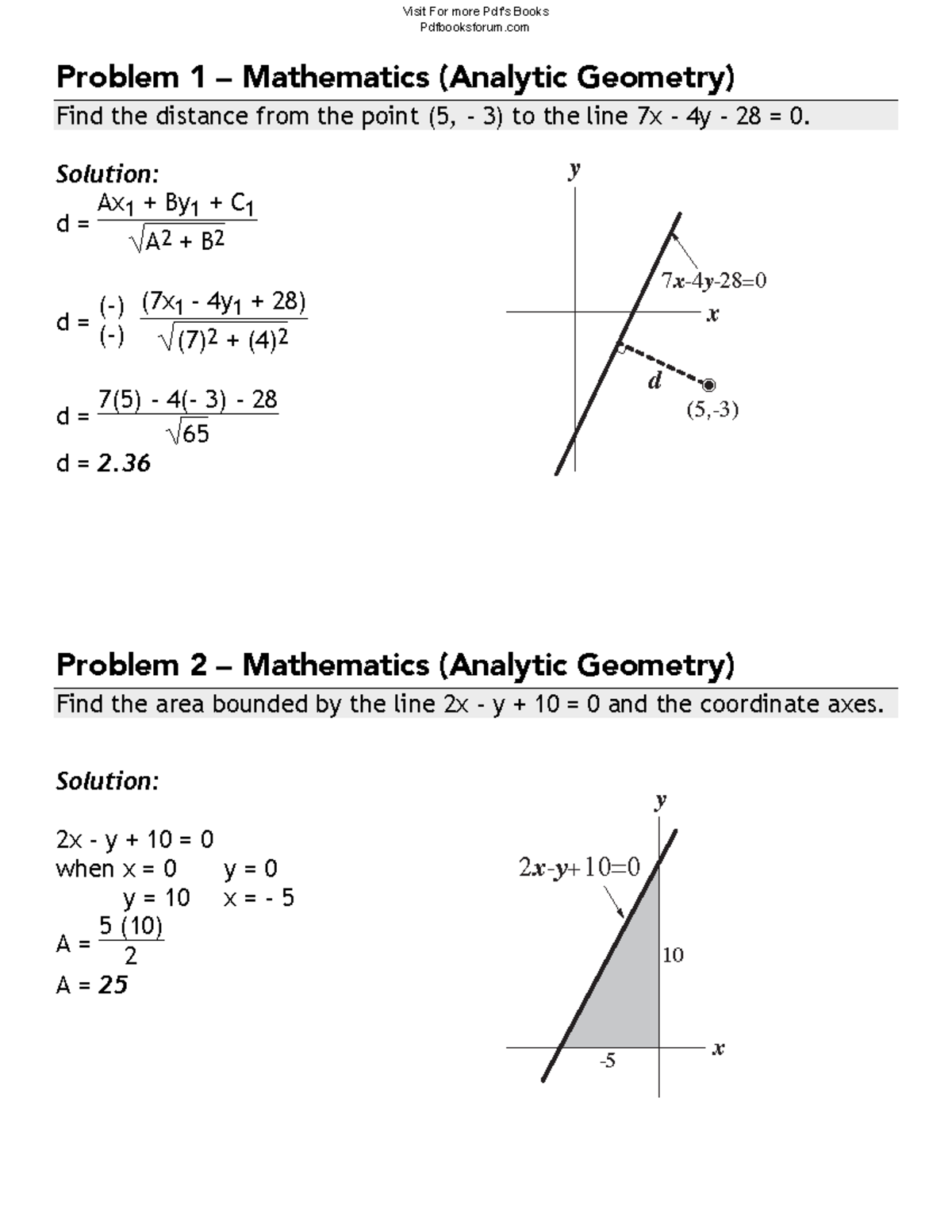 Analytic Geometry Problems with Solutions - Problem 1 – Mathematics (Analytic Geometry) Find the ...