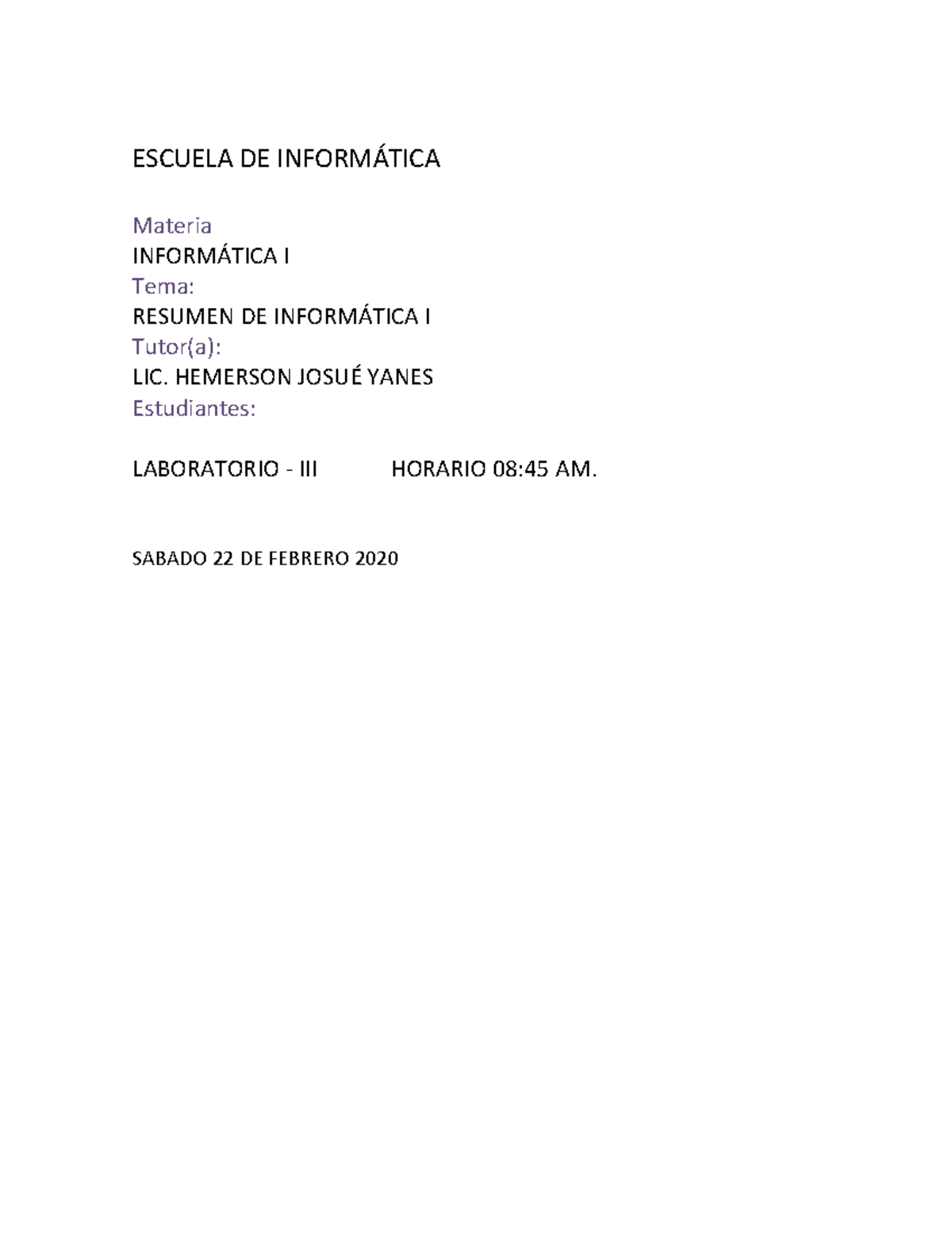 Resumen de Informática I - Tarea N0. 6 - ESCUELA DE INFORMÁTICA - Studocu