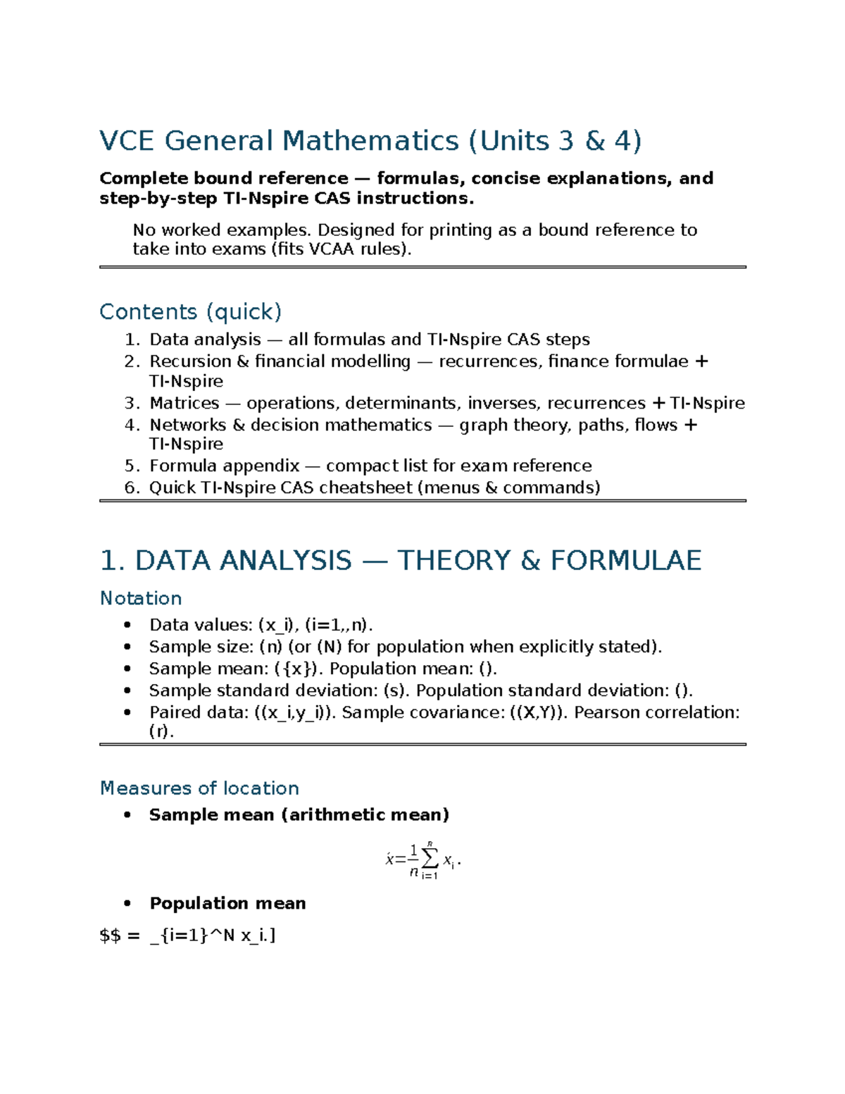 VCE General Mathematics Units 3 & 4 - Complete Bound Reference Guide ...