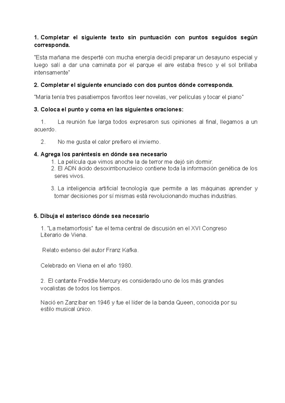 Ejercicios de Gramática: Puntuación y Estructura de Oraciones - Studocu