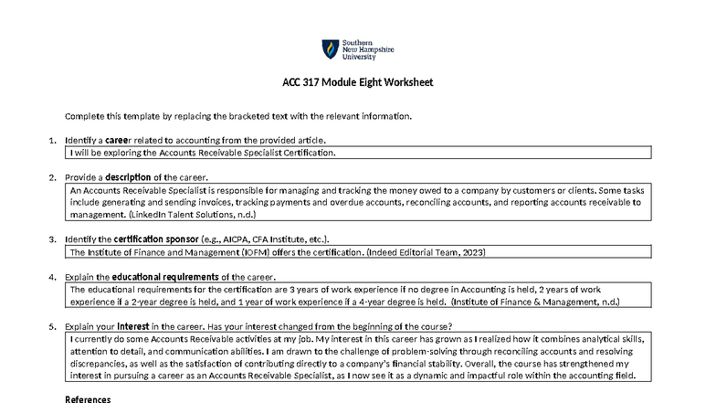 ACC 317 Module 8 Worksheet: Exploring Accounts Receivable Specialist ...