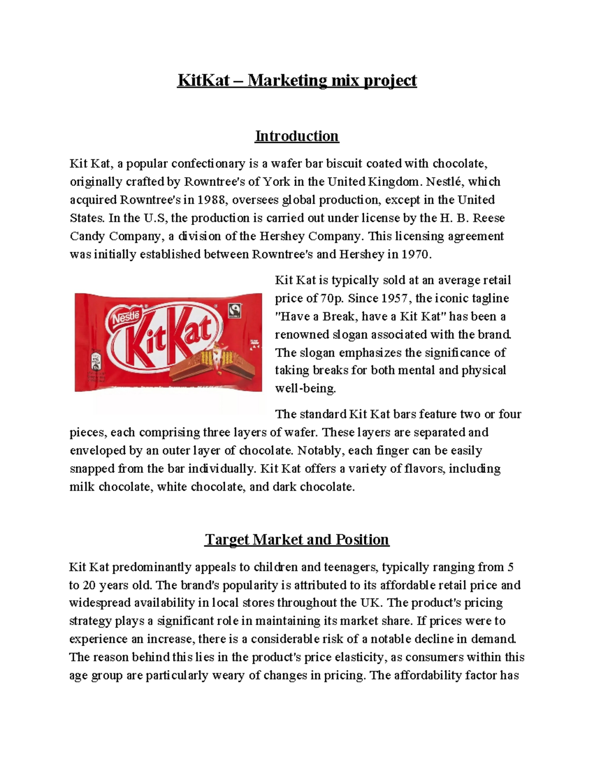 Kit Kat Marketing Mix Project - Analysis and Insights - FZ7 - Studocu