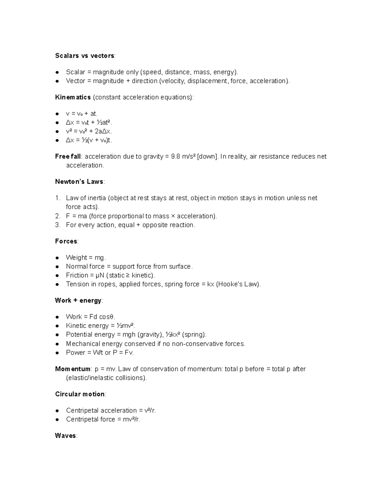 Physics Notes-2: Scalars, Vectors, and Kinematics Concepts - Studocu