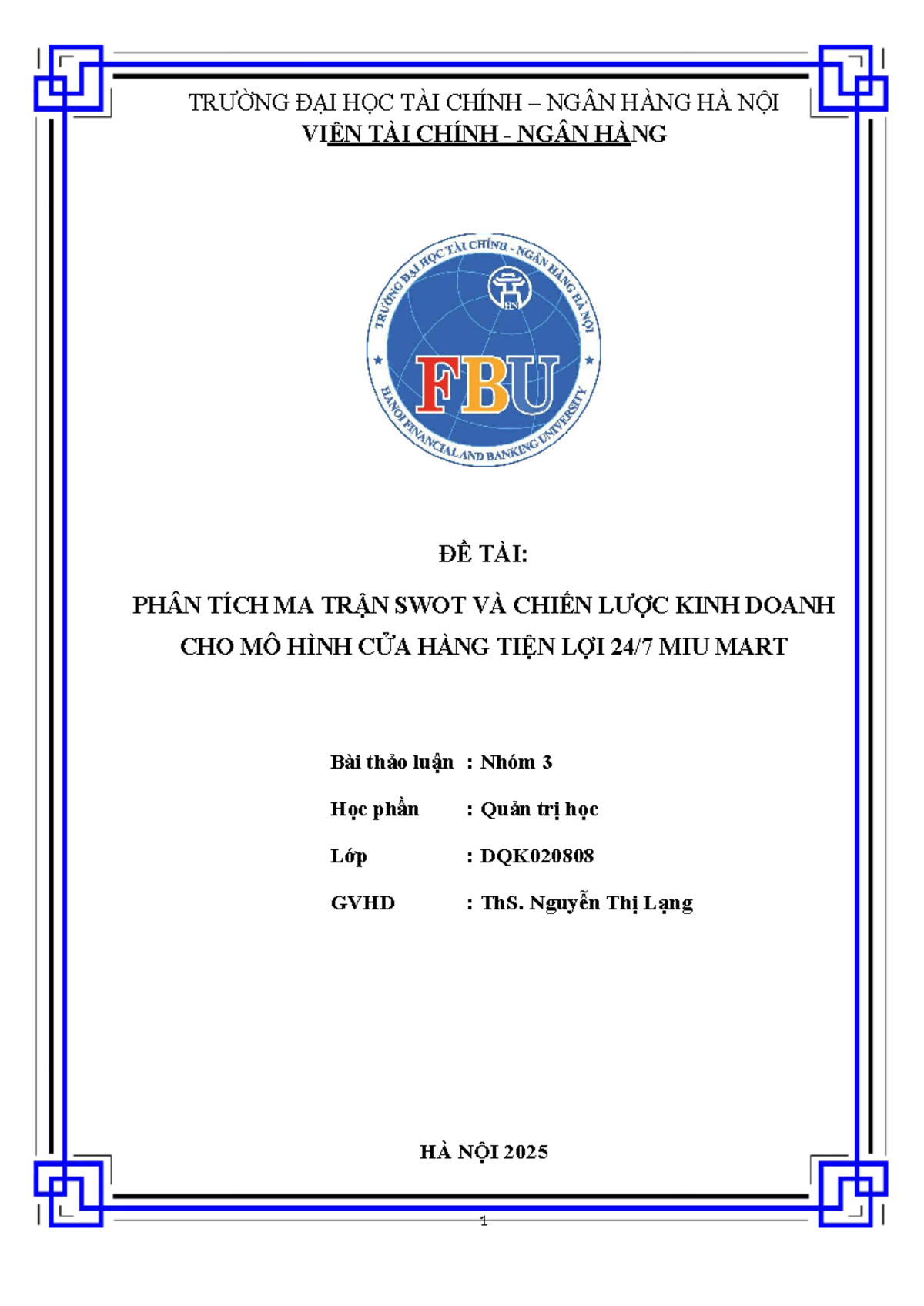 Phân Tích SWOT và Chiến Lược Kinh Doanh Miu Mart - QTH08 - Studocu