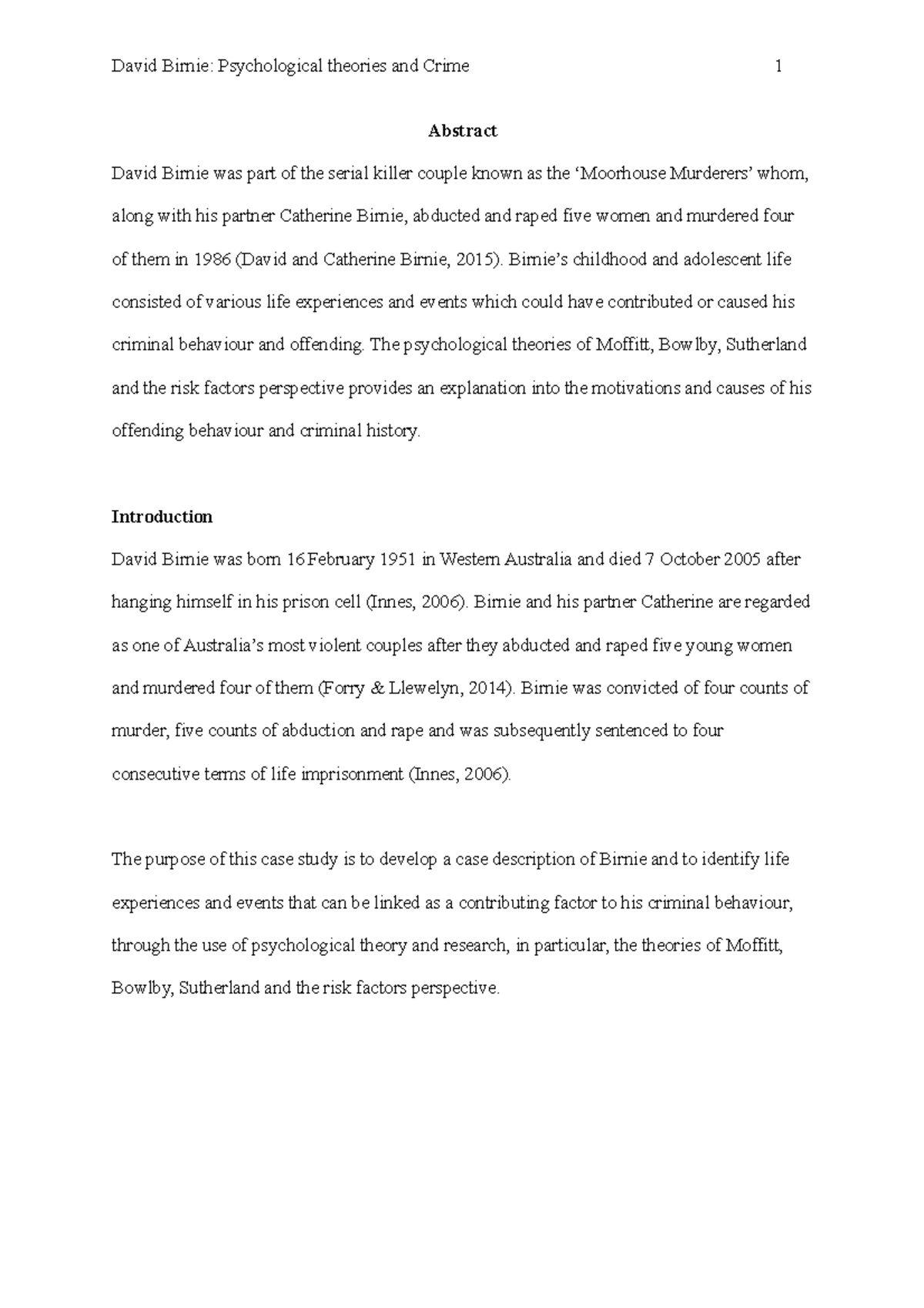CRI1104 - Essay Case Study on David Birnie's Criminal Behavior - Studocu