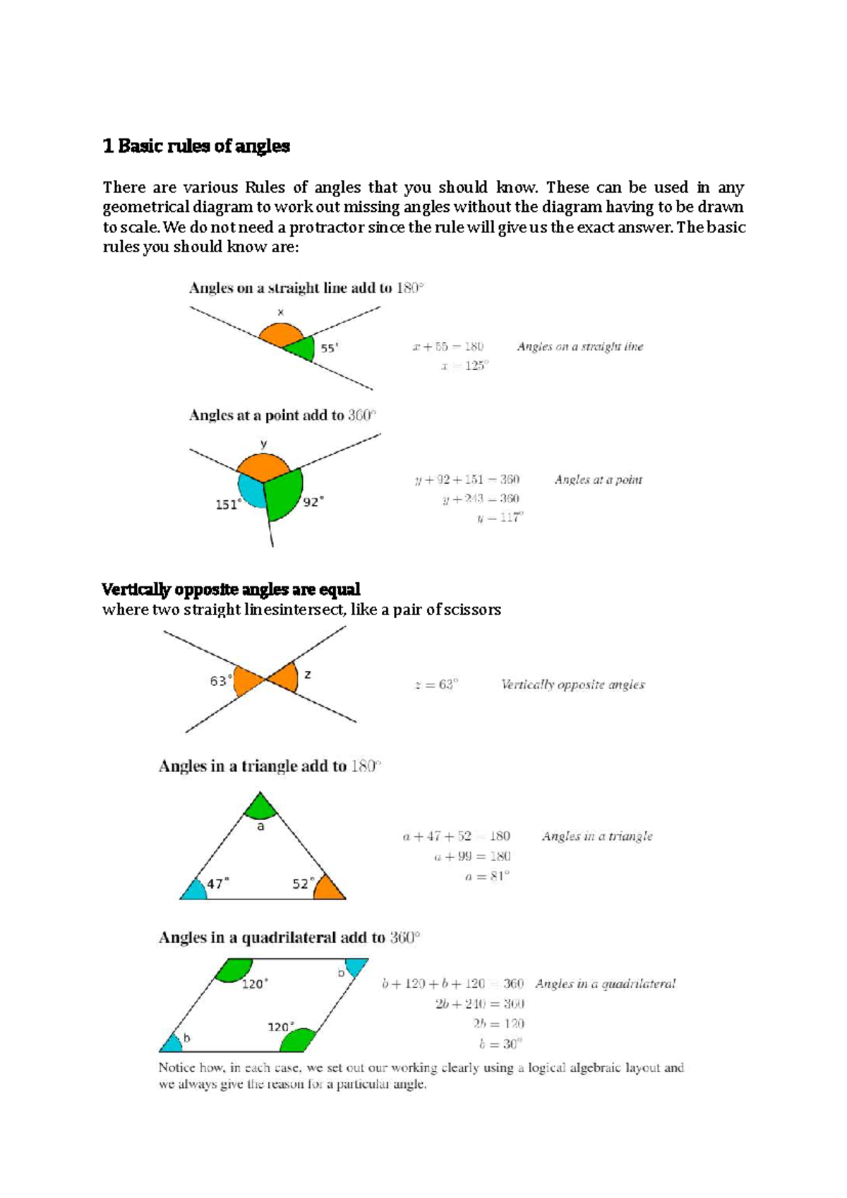 Theory of Angles: Basic Rules and Properties - Maths Note - Studocu