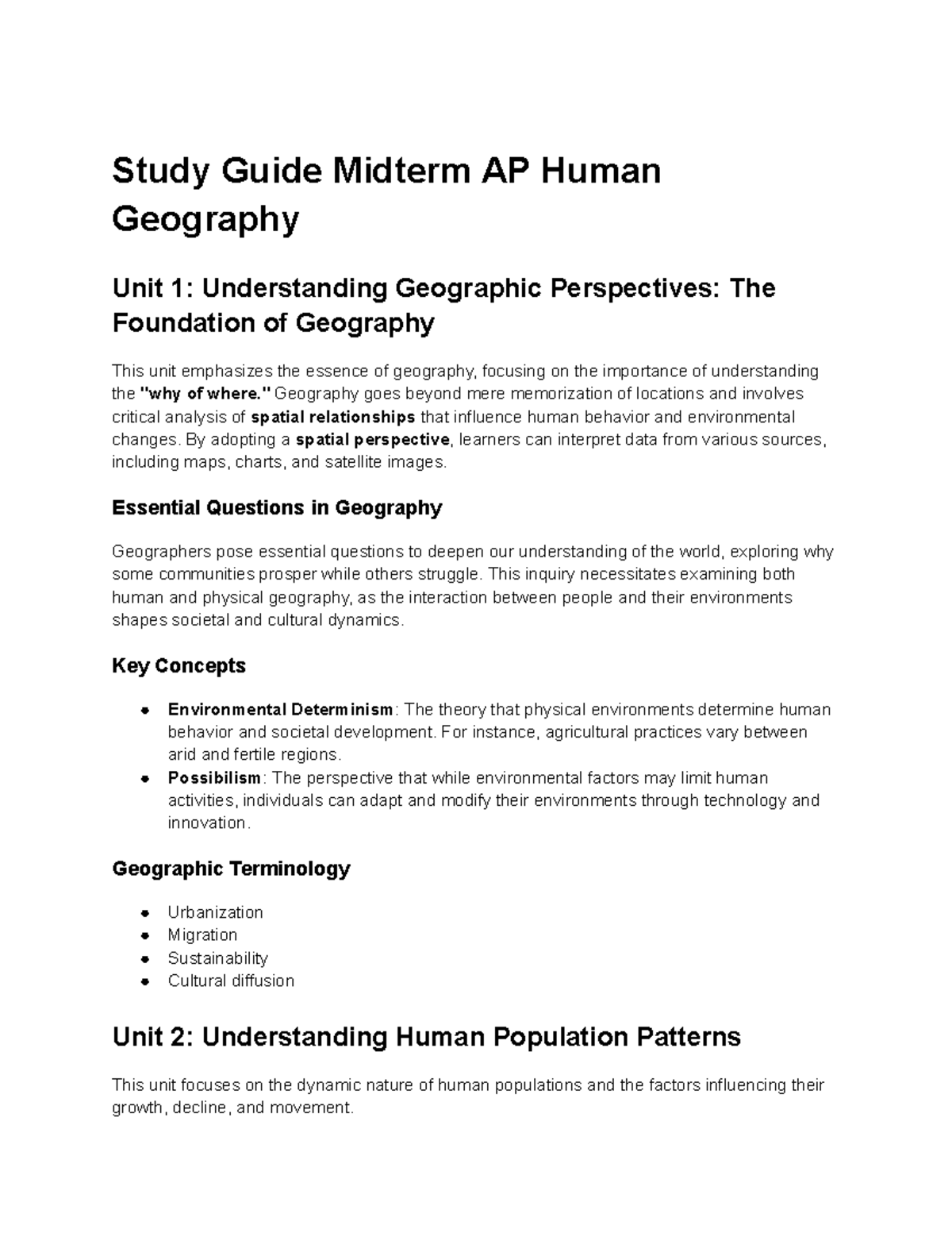 AP HUG Midterm Study Guide: Key Concepts and Theories - Study Guide ...