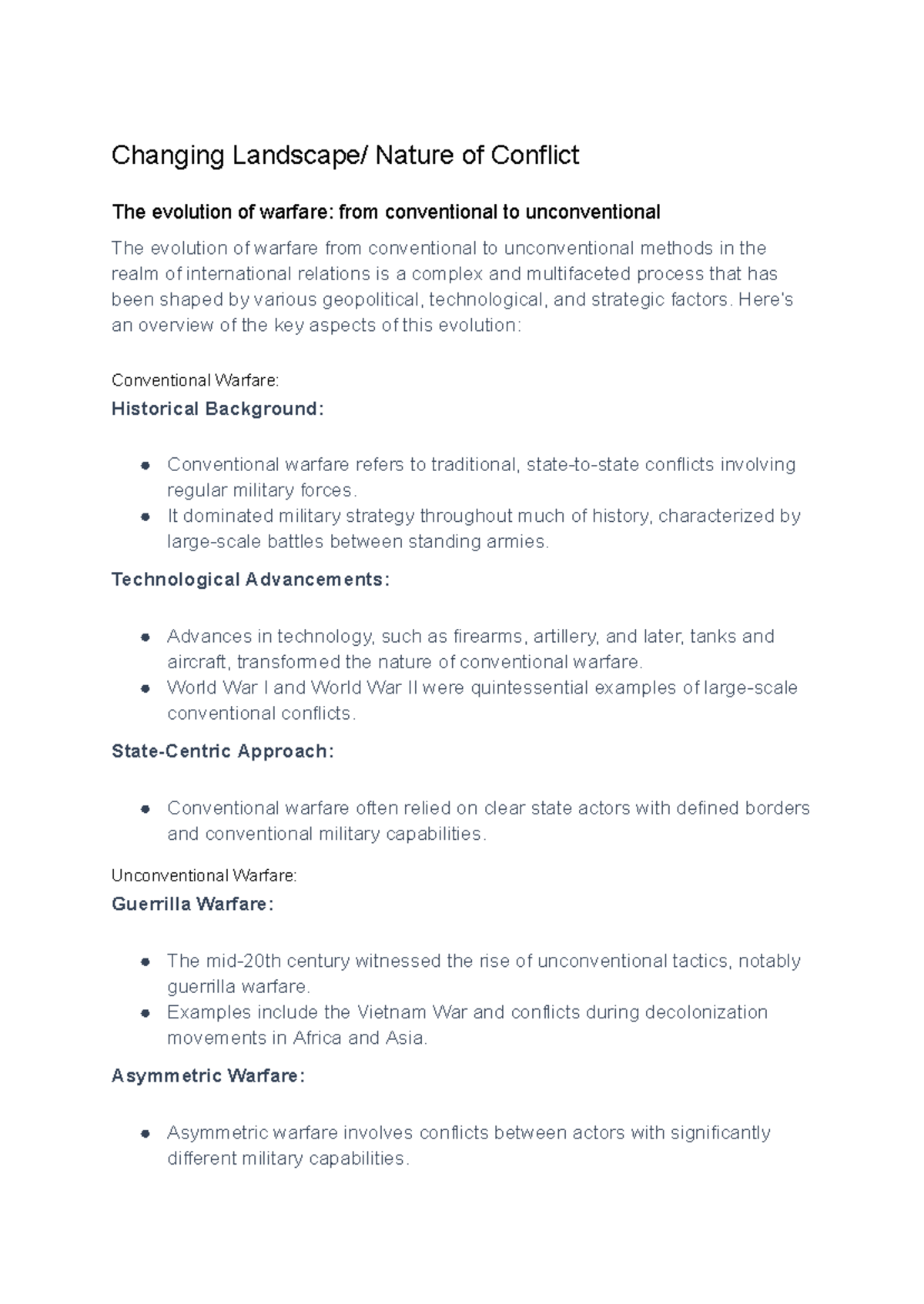 Unit 4 - The Evolution of Warfare: From Conventional to Unconventional ...