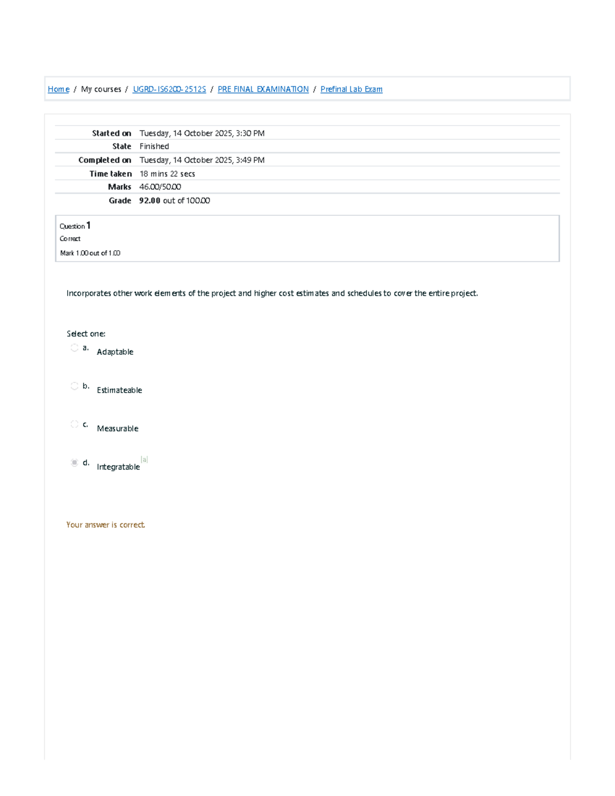 IS Project Management Prefinal Lab Exam Results and Analysis - Studocu