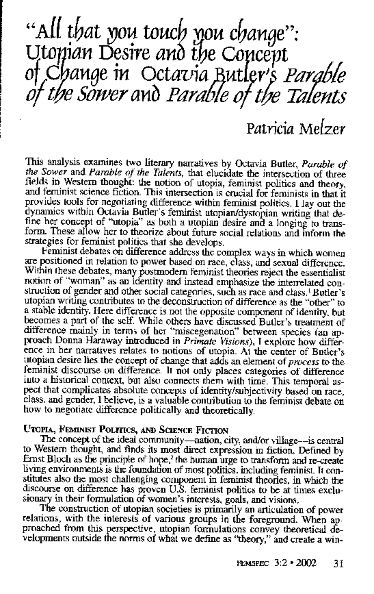 FEMSPEC 2023: Utopian Desire and Feminist Politics in Butler's Novels ...