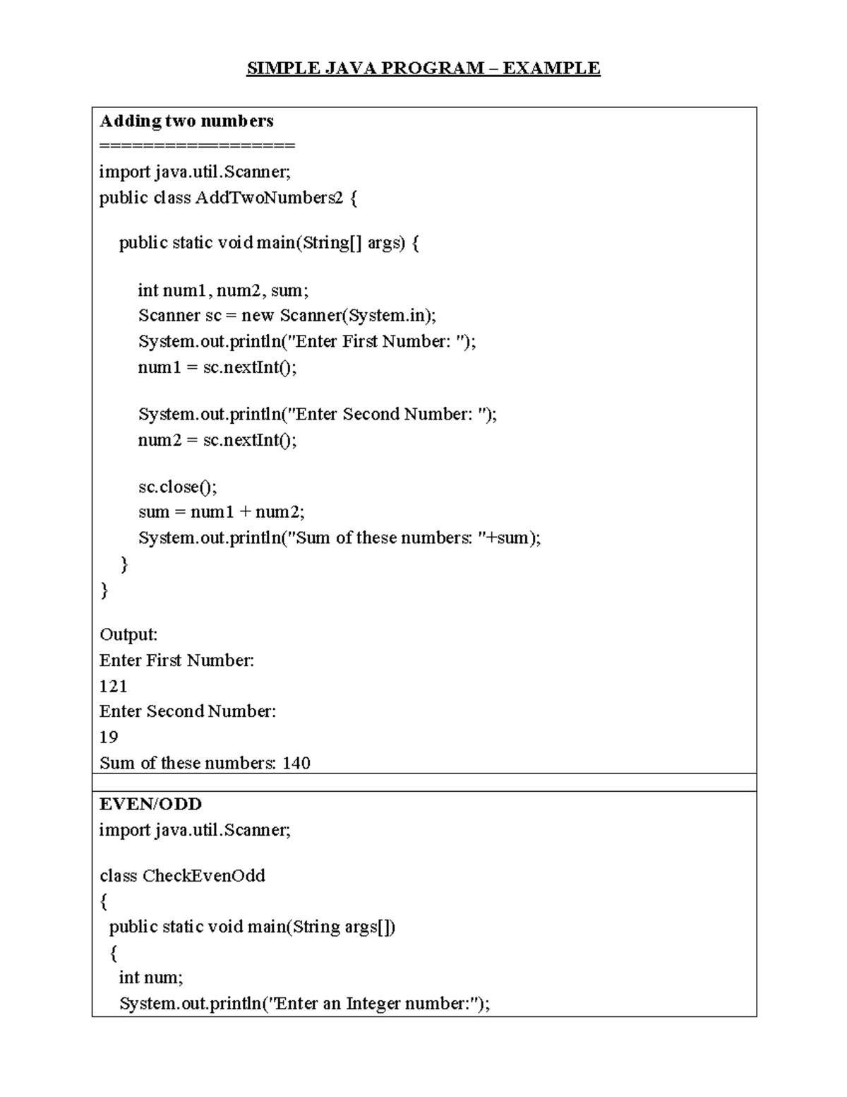 Simple Java Program Examples Simple Java Program Example Adding 6030