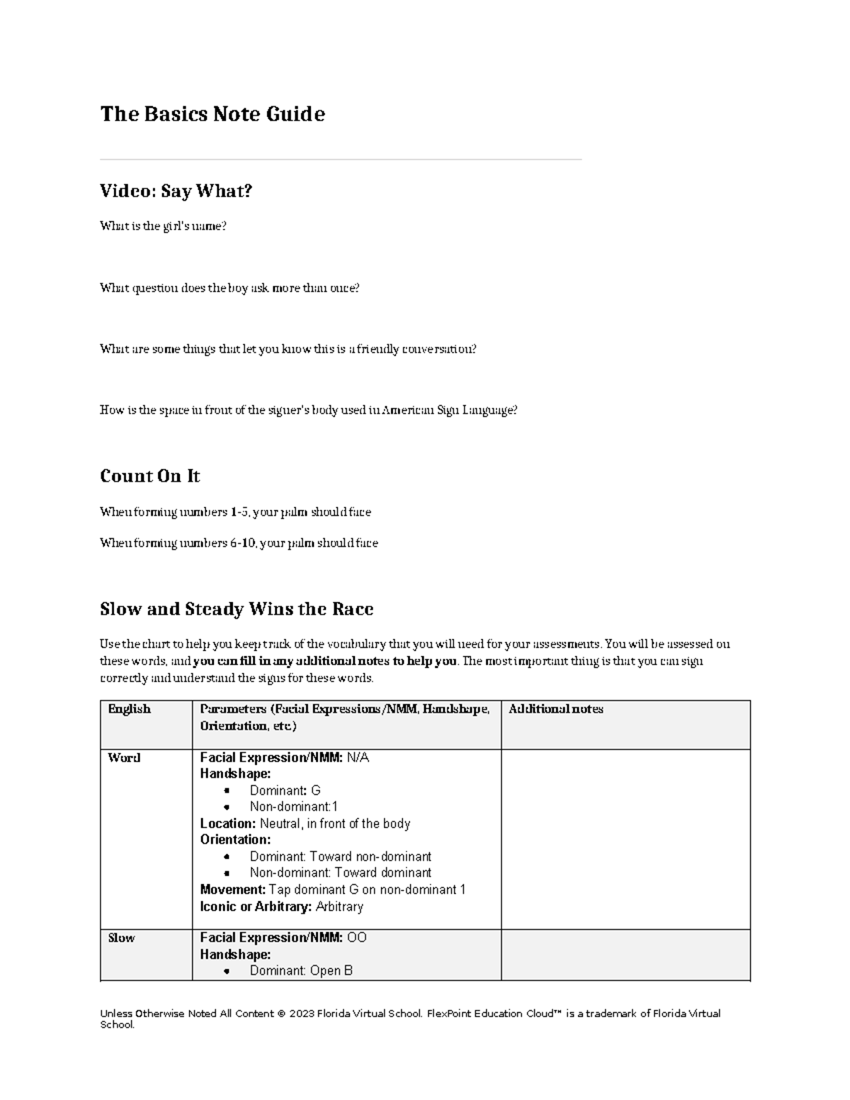 ASL Basics Note Guide: Understanding Signs and Parameters - Studocu