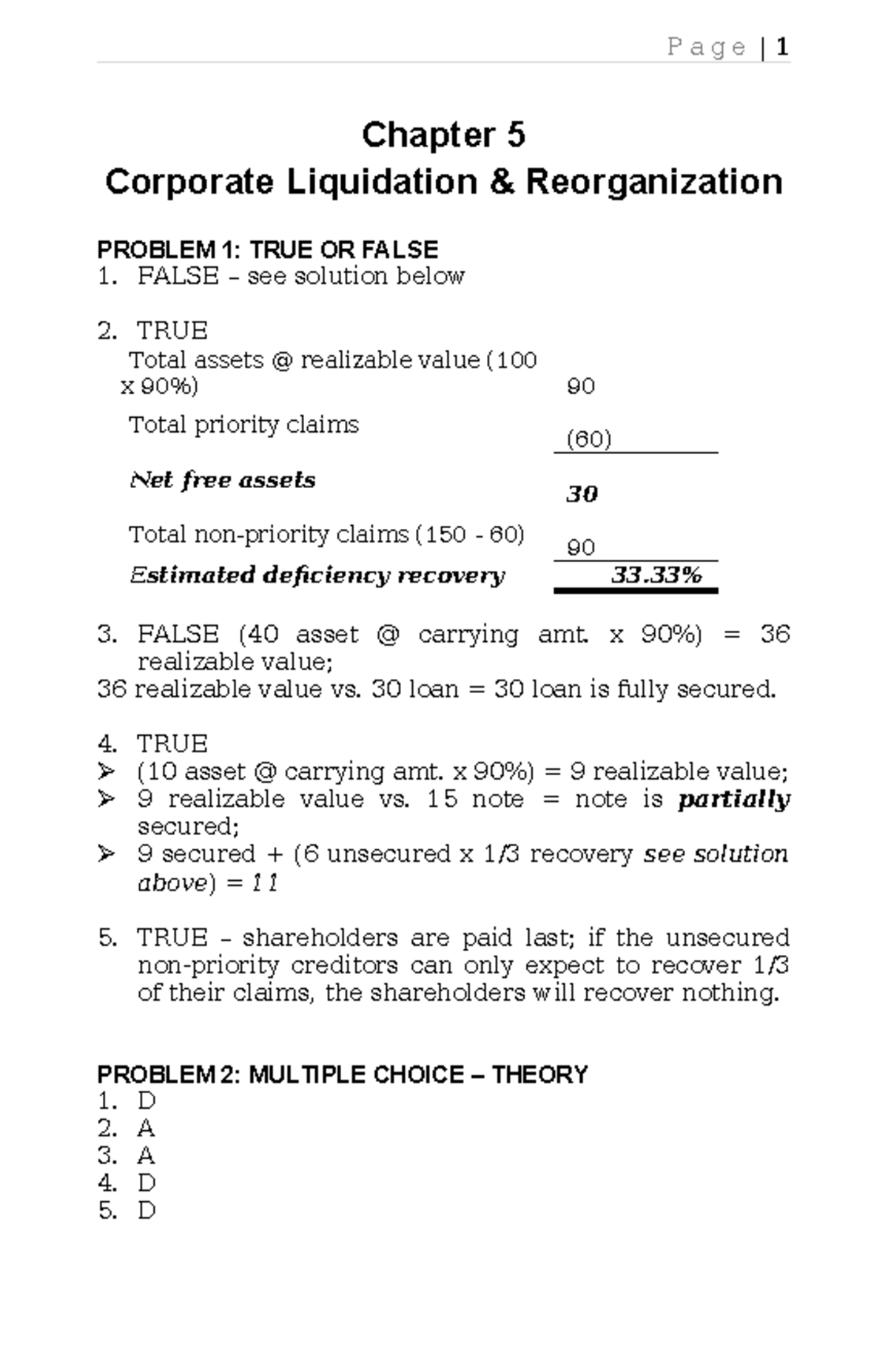 Chapter 5: Corporate Liquidation & Reorganization Problems - Studocu