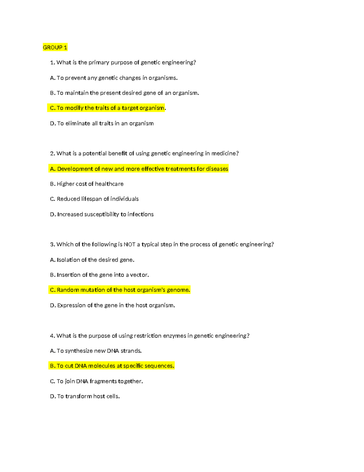 BIO QUIZ (1 - 5): Genetic Engineering & Evolution Concepts - Studocu
