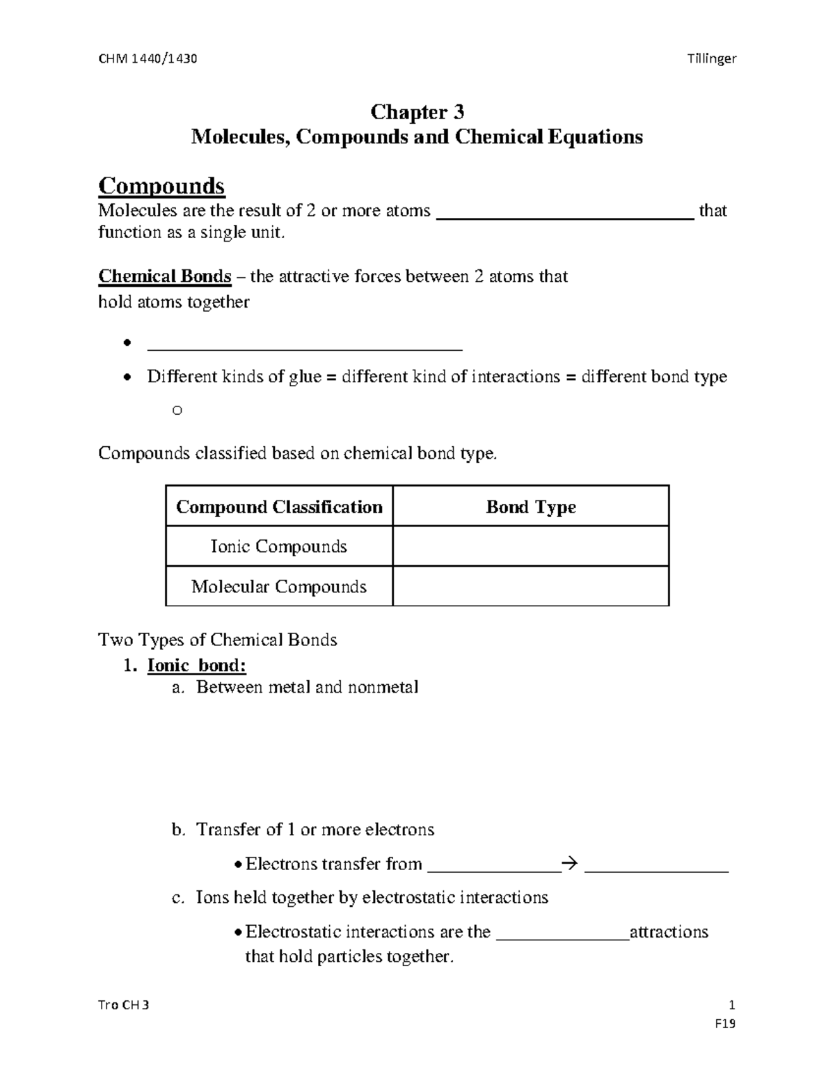 CHM 1440/1430: Summary of Chemical Compounds, Bonding & Formulas - Studocu