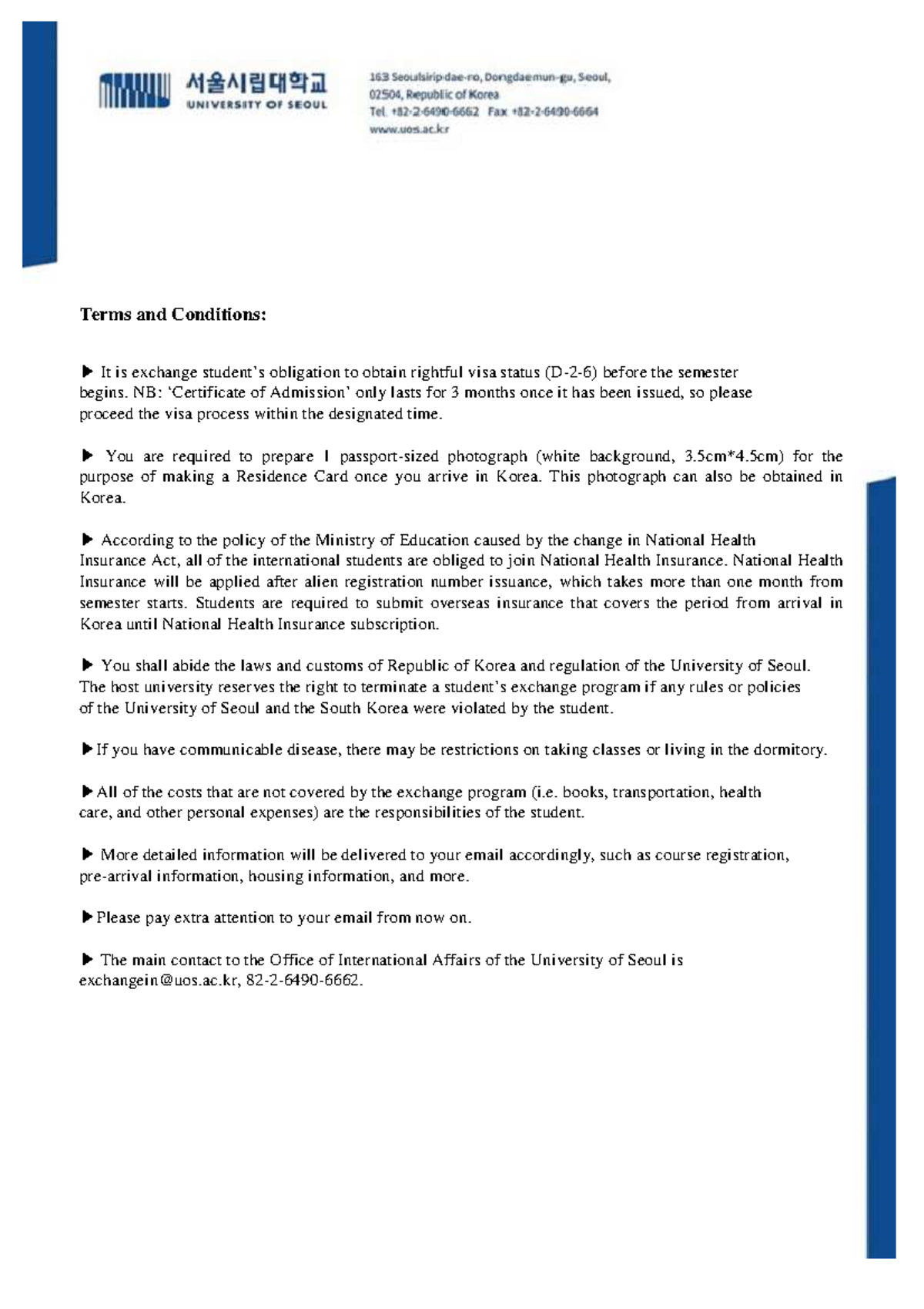 Terms and Conditions for Exchange Program Admission - Studocu