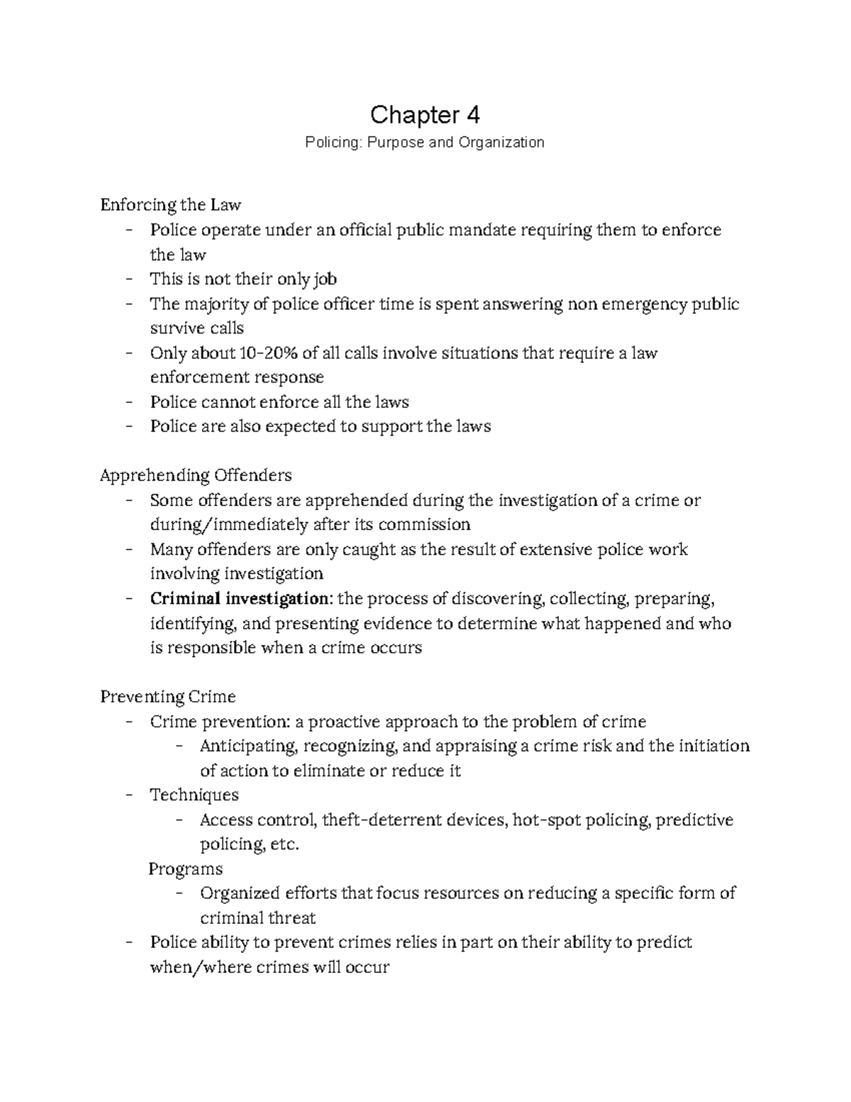 Chapter 4 Notes: Understanding Modern Policing Strategies and Roles ...