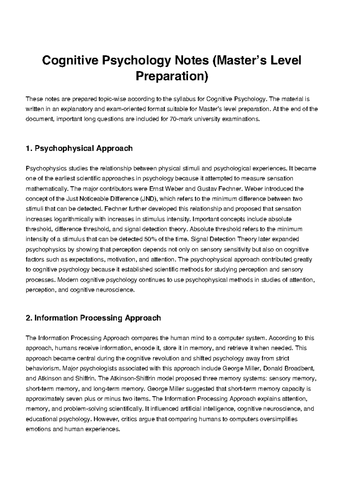 Cognitive Psychology Notes (Mod1) - Comprehensive Revision Guide - Studocu