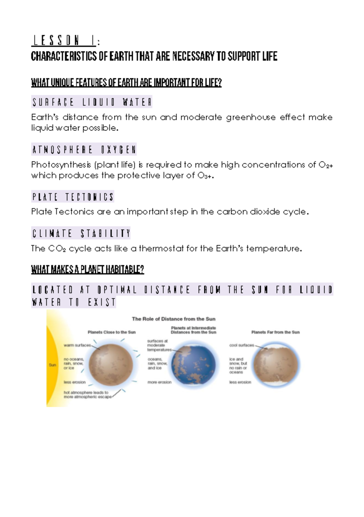 E Sci.1 - Essential Earth Characteristics for Supporting Life - Studocu