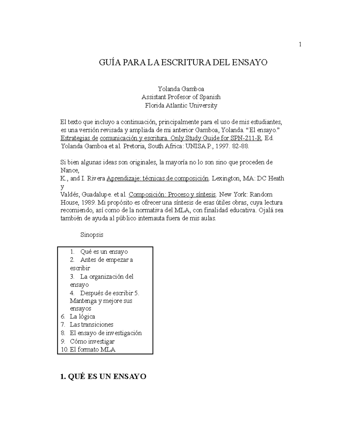 Guía para la Escritura de Ensayos en Español - Curso de Español 101 ...
