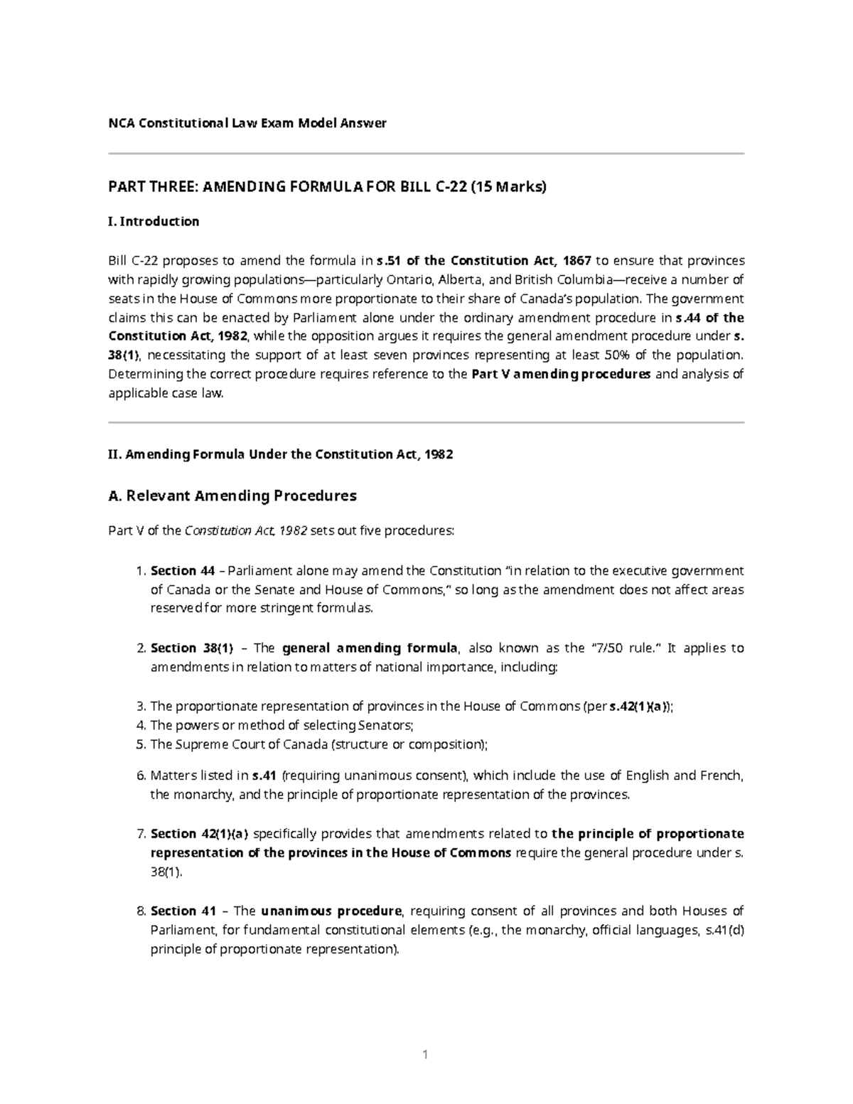 NCA Constitutional Law Exam Model Answer: Amending Formula Analysis ...