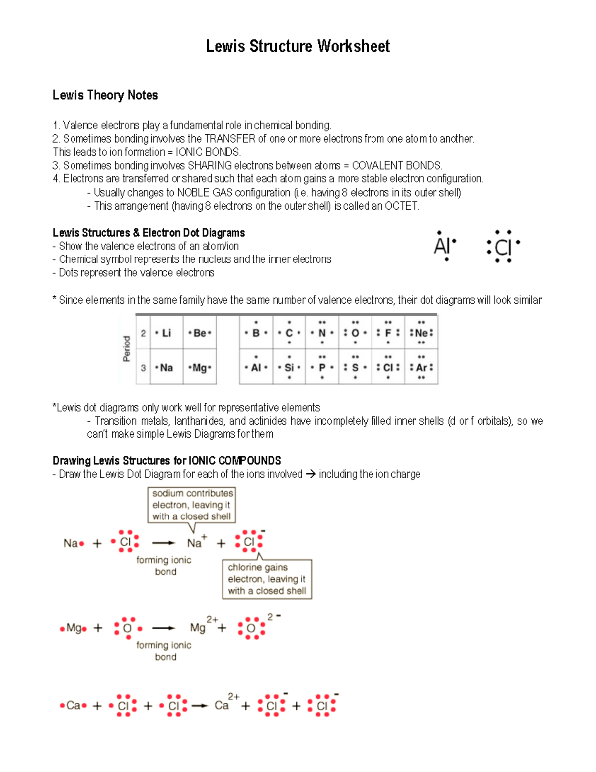 Lewis Structure Worksheet: Understanding Ionic & Covalent Bonds - Studocu