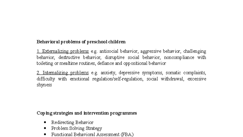 Behavioral problems Terminology - Behavioral problems of preschool ...