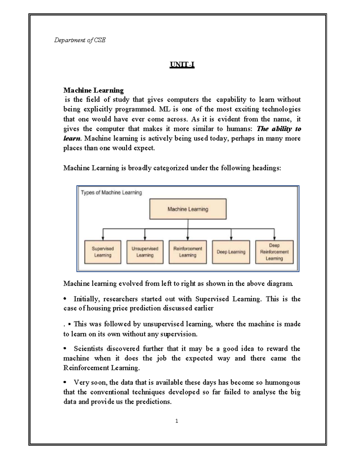 CSE 101: Machine Learning Overview and Key Concepts - Studocu