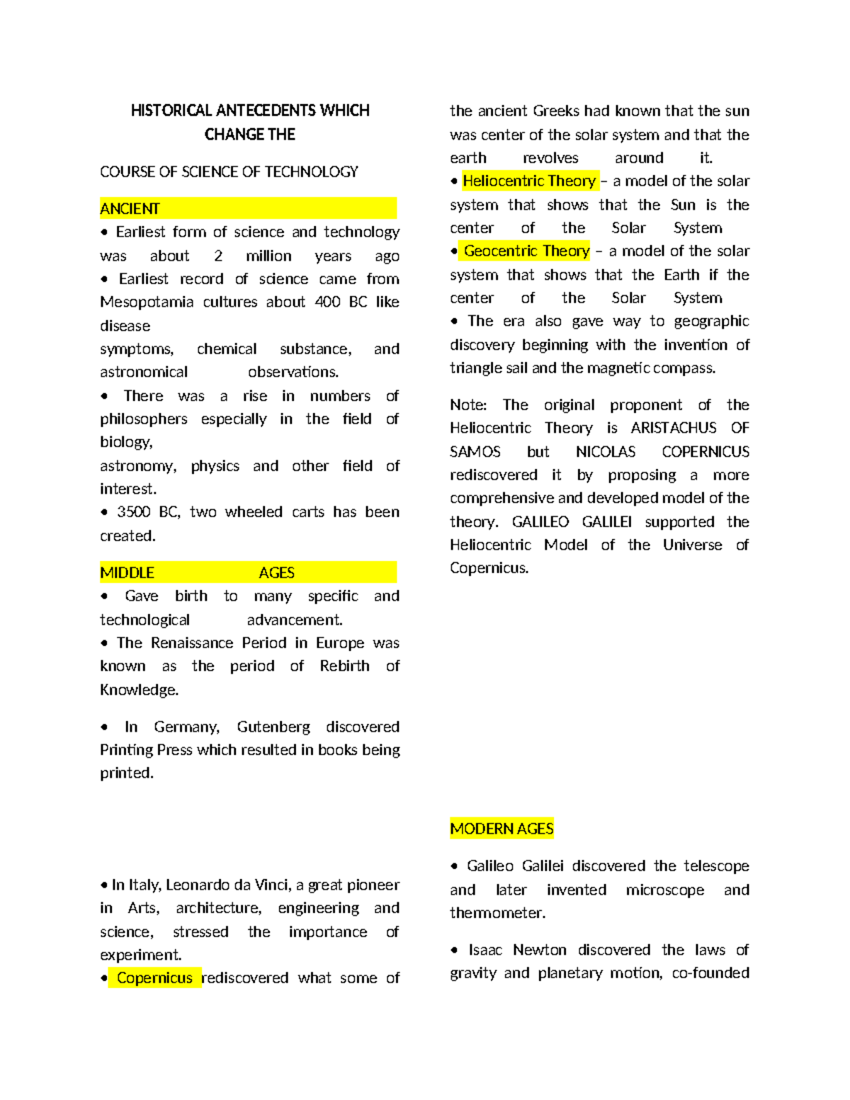 HIST 101: Evolution of Science & Technology Through Ages - Studocu