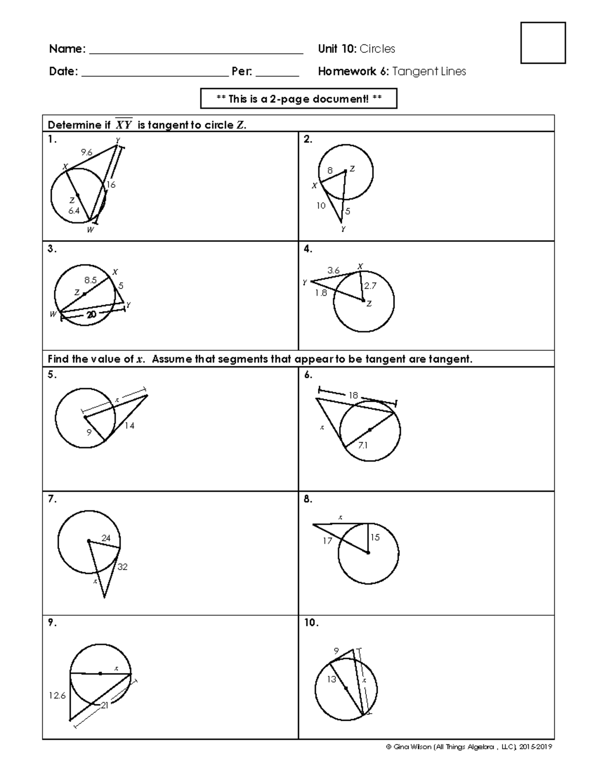 Unit 10: Circles - Homework 6: Tangent Lines Analysis - Studocu