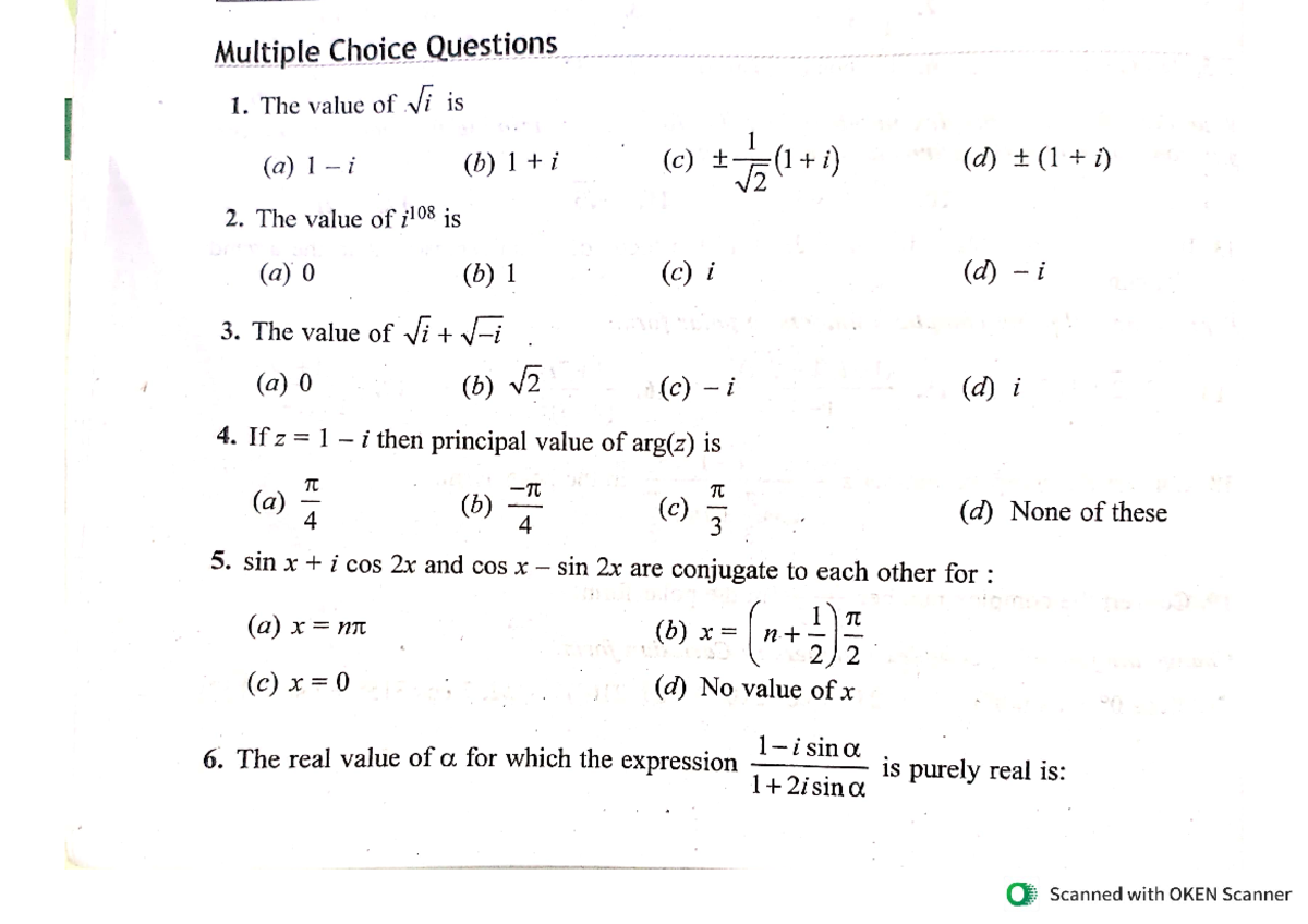Course -1 maths pdf - Multiple Choice Questions 1. The value of Vi is ...