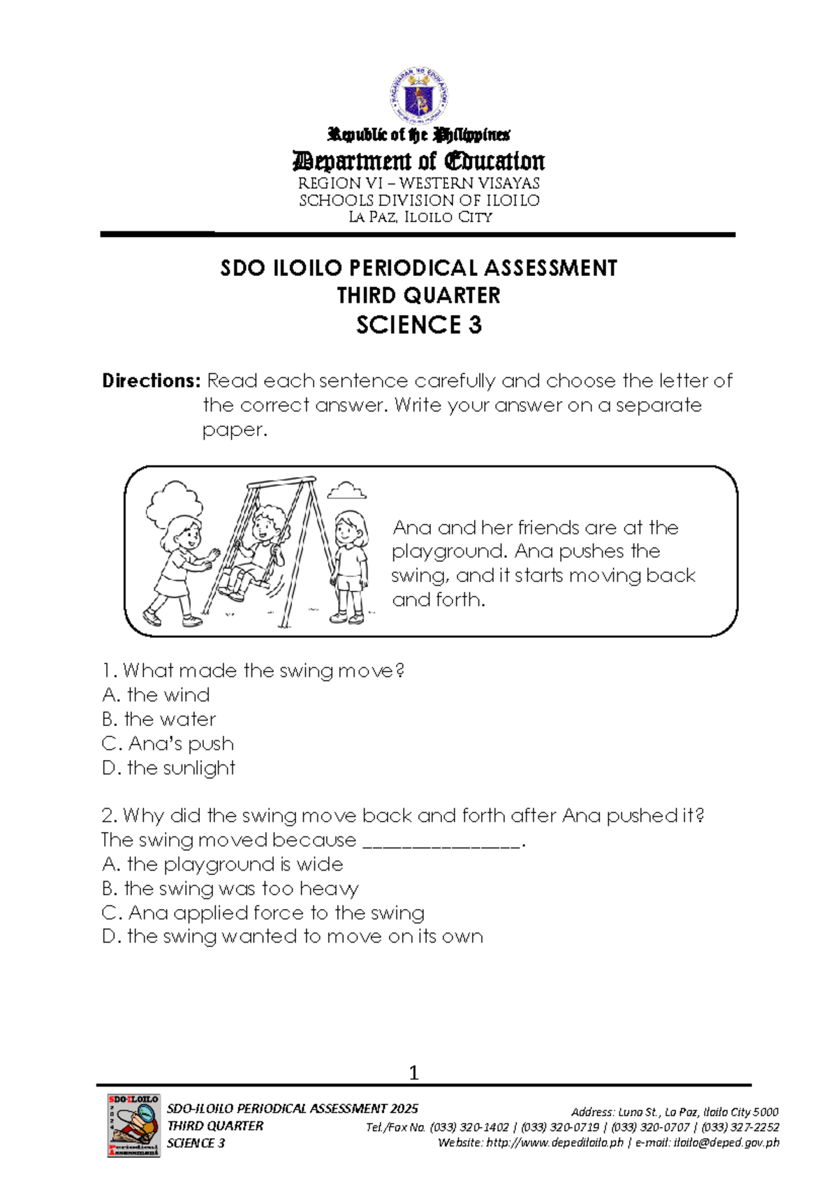 Science 3 Q3 Periodical Assessment - 2025 - Studocu