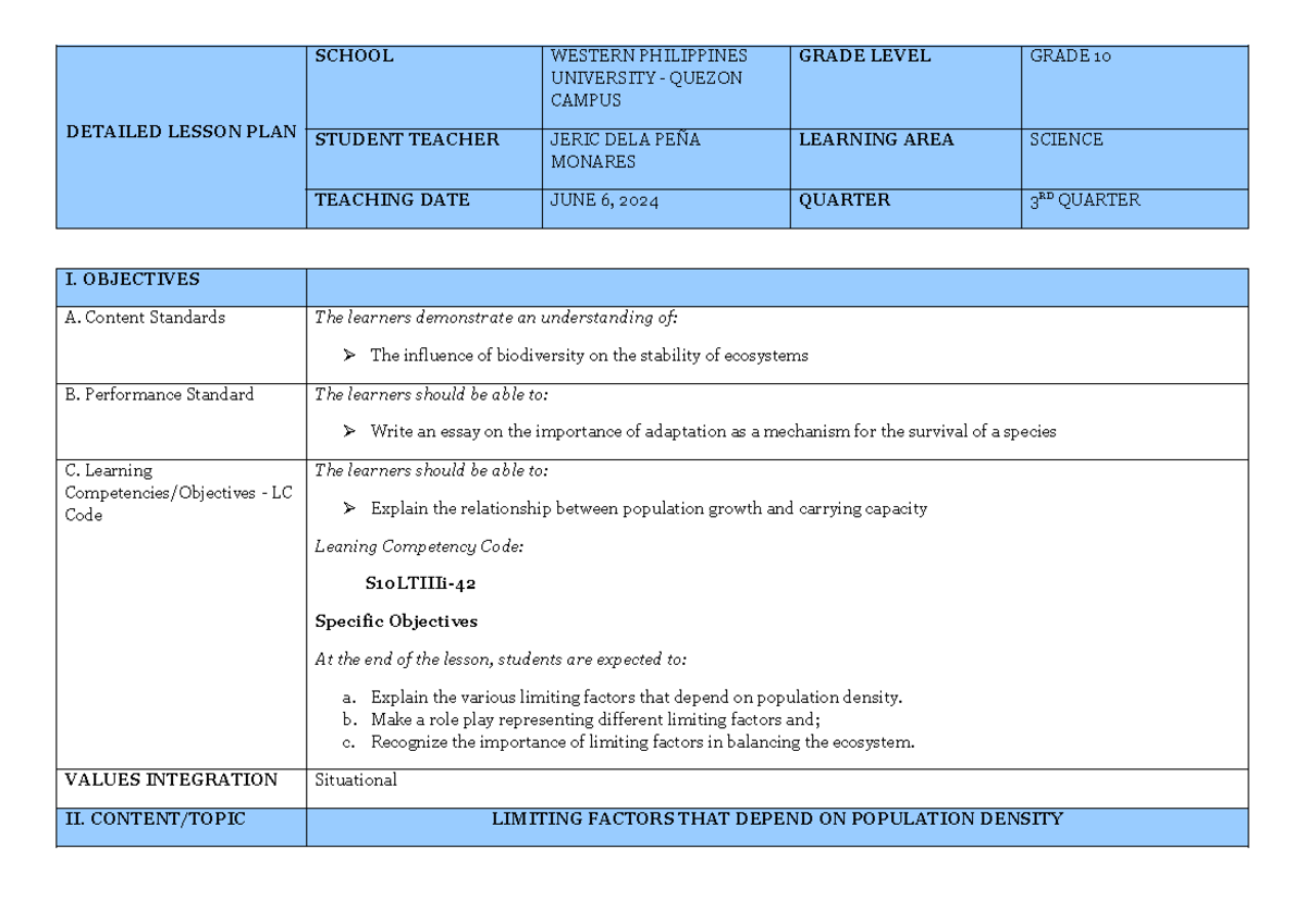 Homeostasis_Nervous System - DETAILED LESSON PLAN SCHOOL WESTERN ...