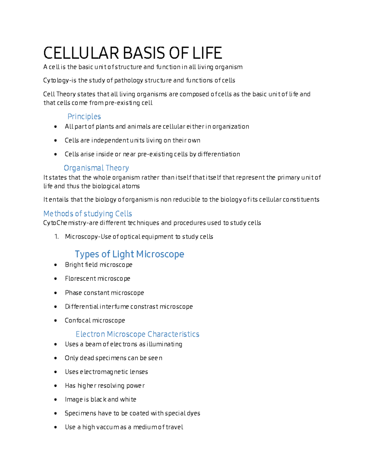 Cellular Basis of Life: A Comprehensive Summary of Key Concepts - Studocu