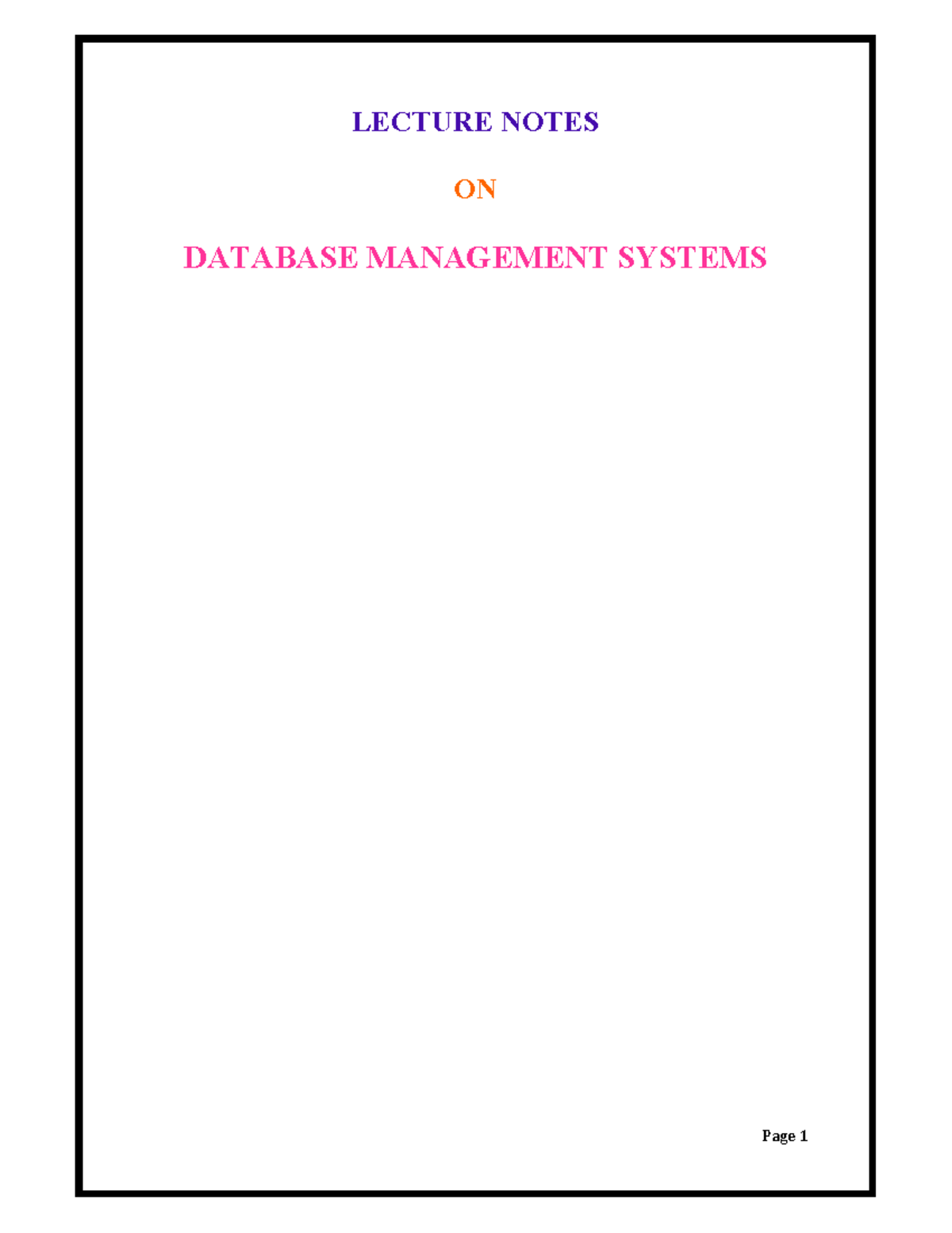 DBMS 101: Lecture Notes on Database Management Systems Concepts - Studocu